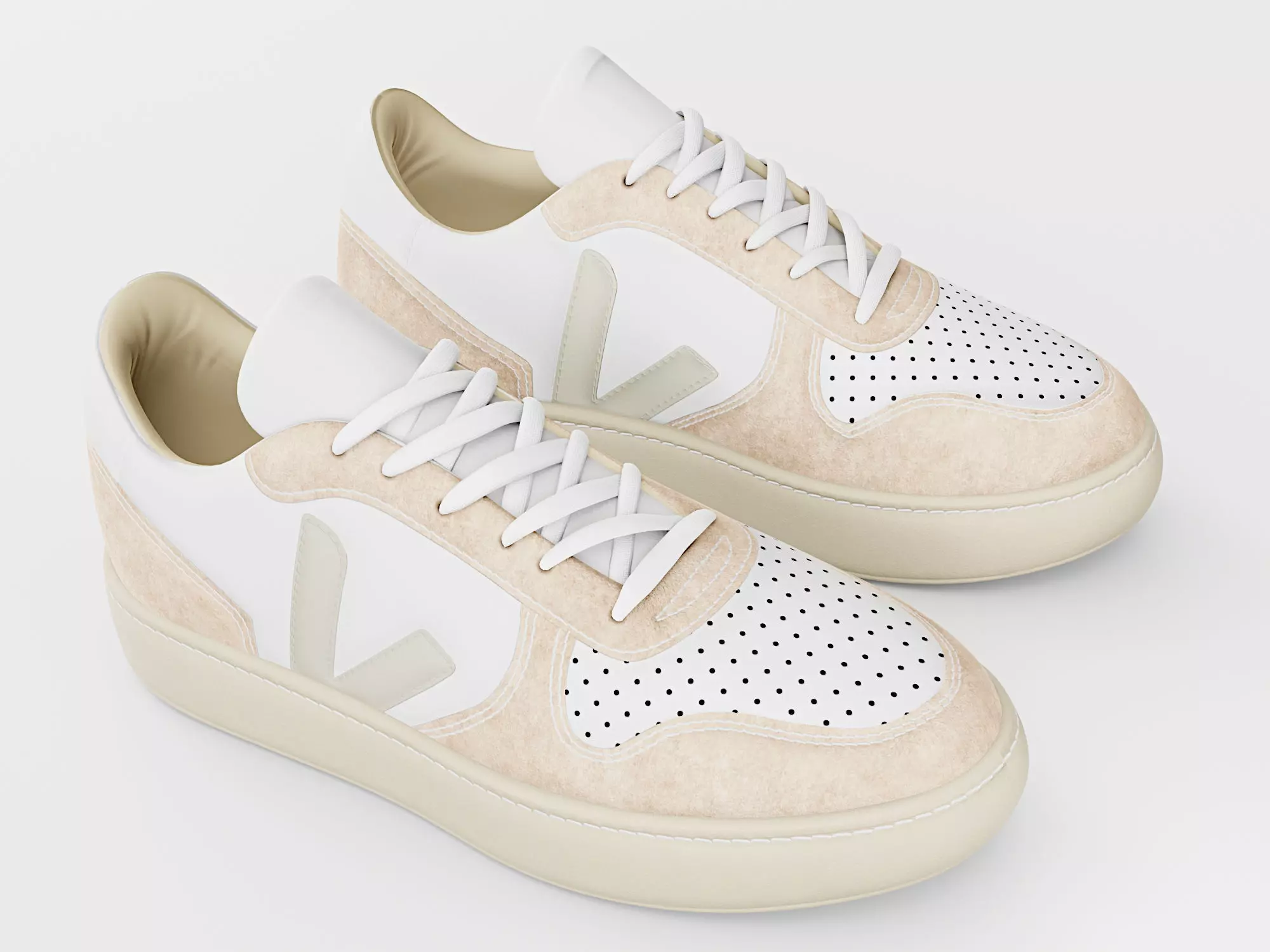 3D model Casual Sneaker Leather Veja Style - White Beige VR / AR / low ...
