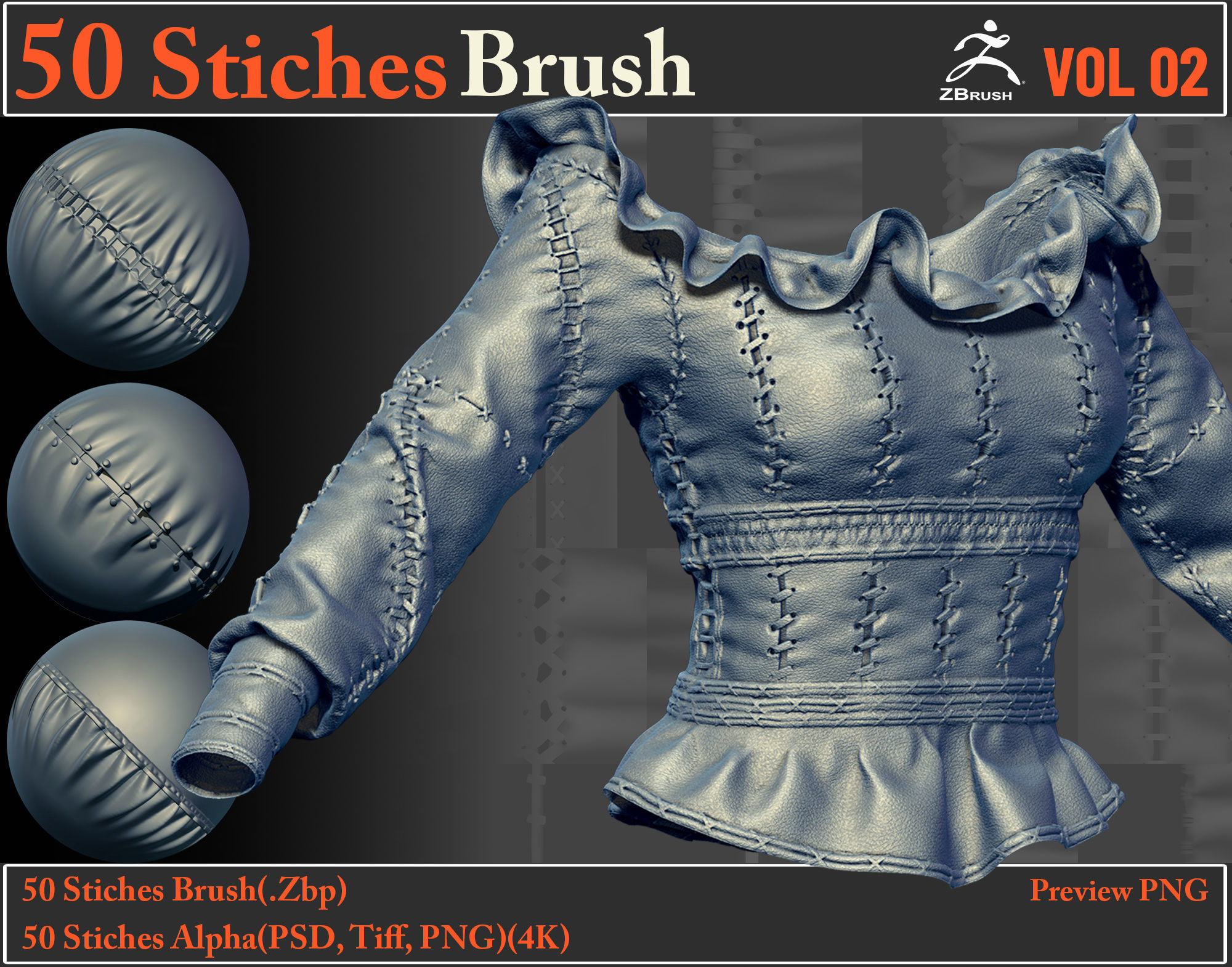50 Stiches Brush-Alpha VOL02 3D model | CGTrader