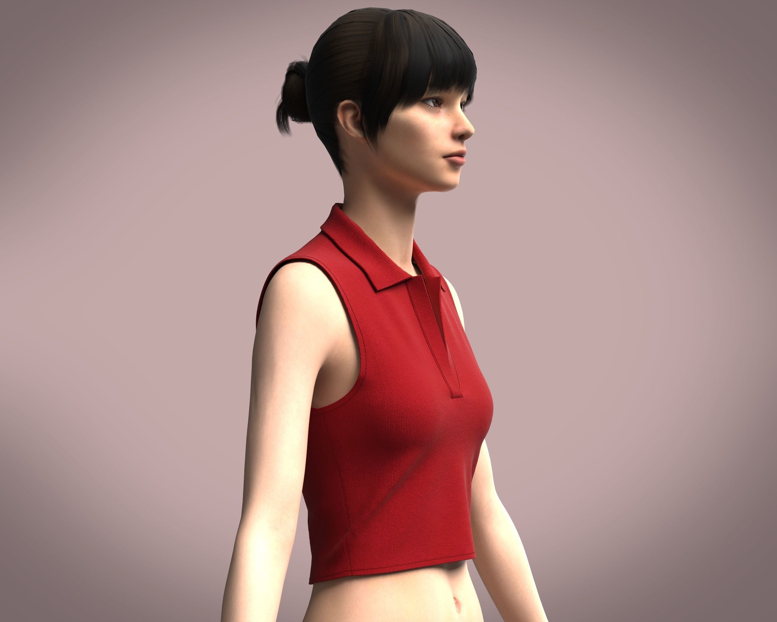 Ladies V Neck Polo Crop Top 3D model | CGTrader