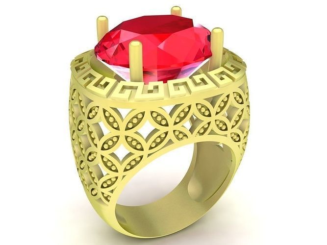 Oval ruby lucky chinese coins men ring 3825 3D model 3D printable ...
