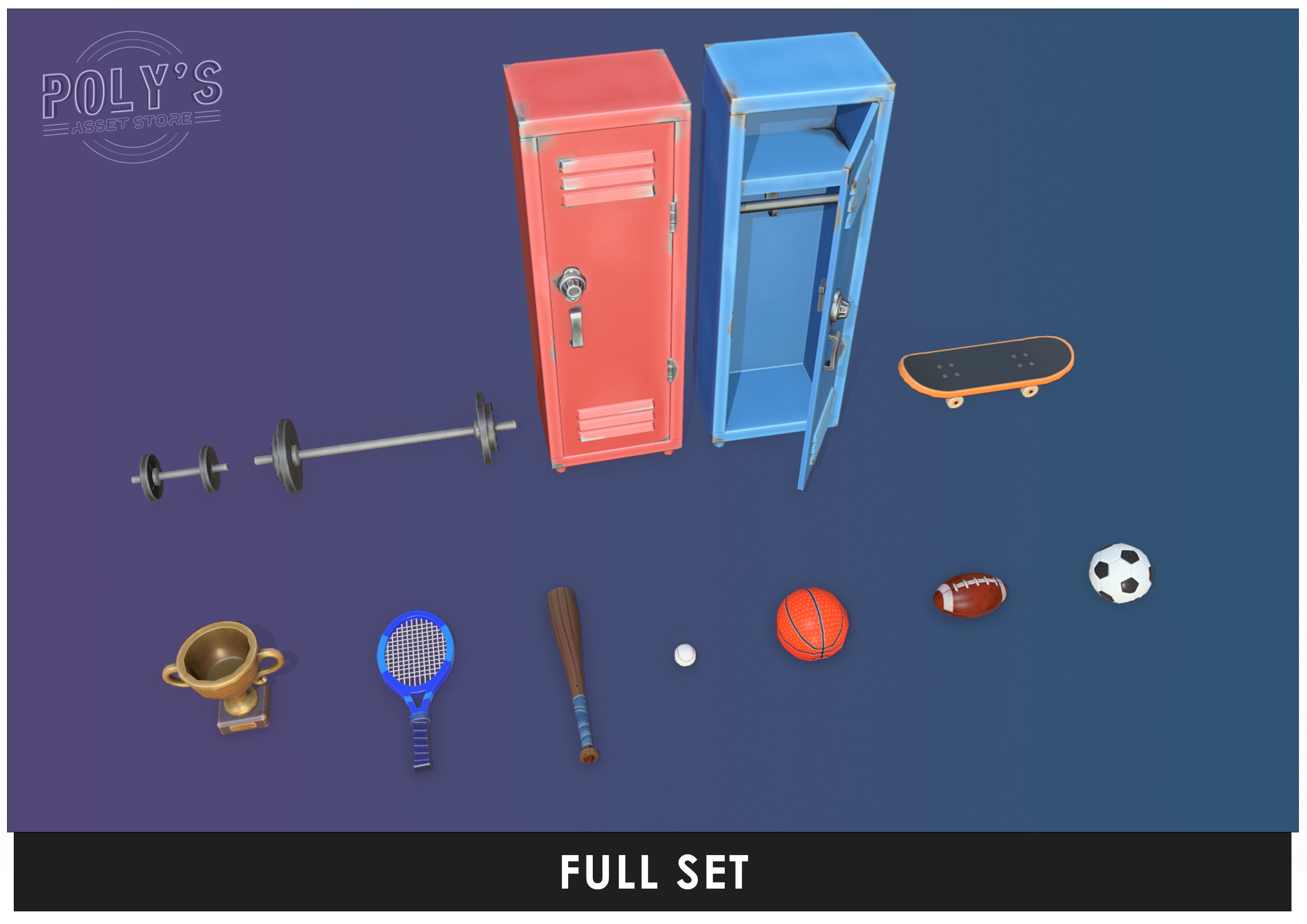 3D model Sports Equipment Pack - Stylized Low Poly VR / AR / low-poly ...