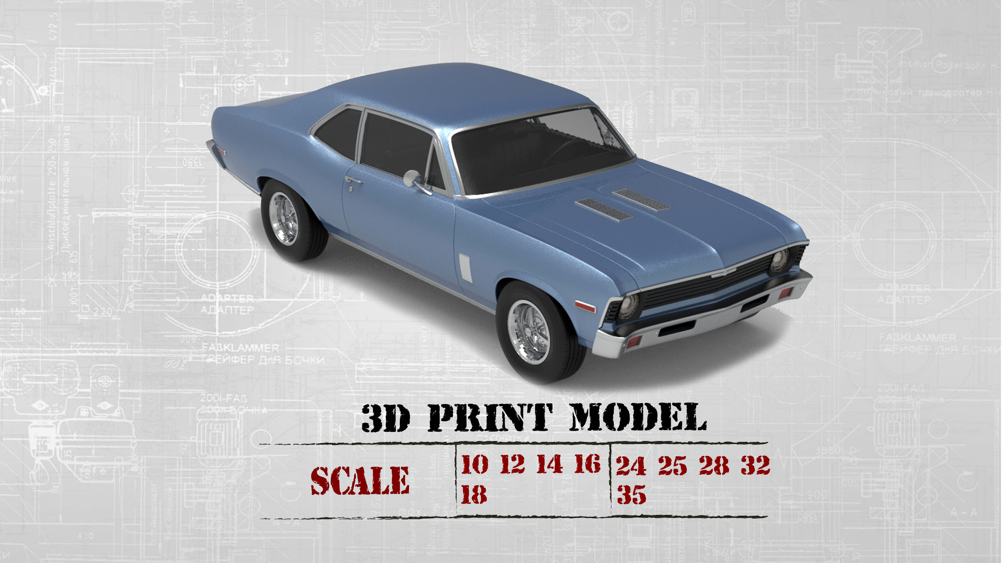 STL printable Chevy Nova Series RCcars Muscle car 3D model 3D printable ...