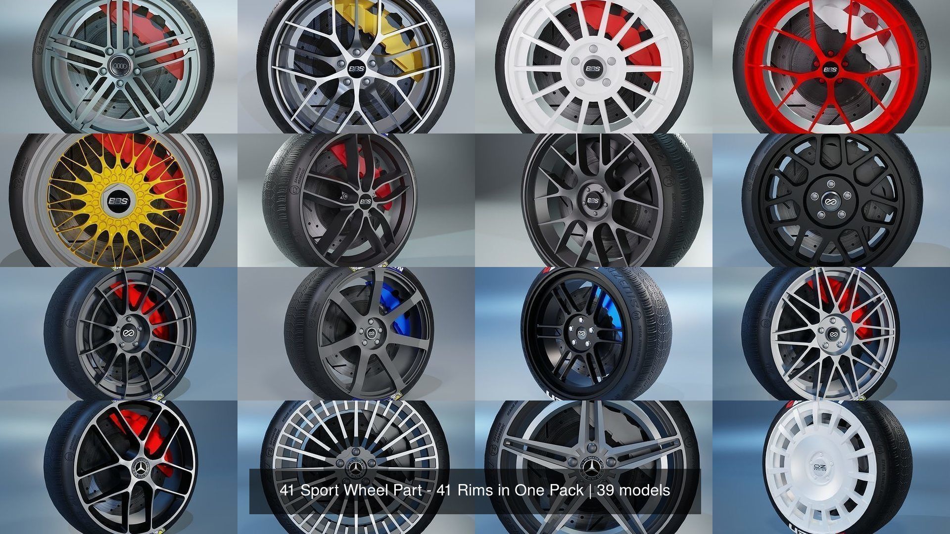 3D Model Collection 41 Sport Wheel Part - 41 Rims in One Pack VR / AR ...
