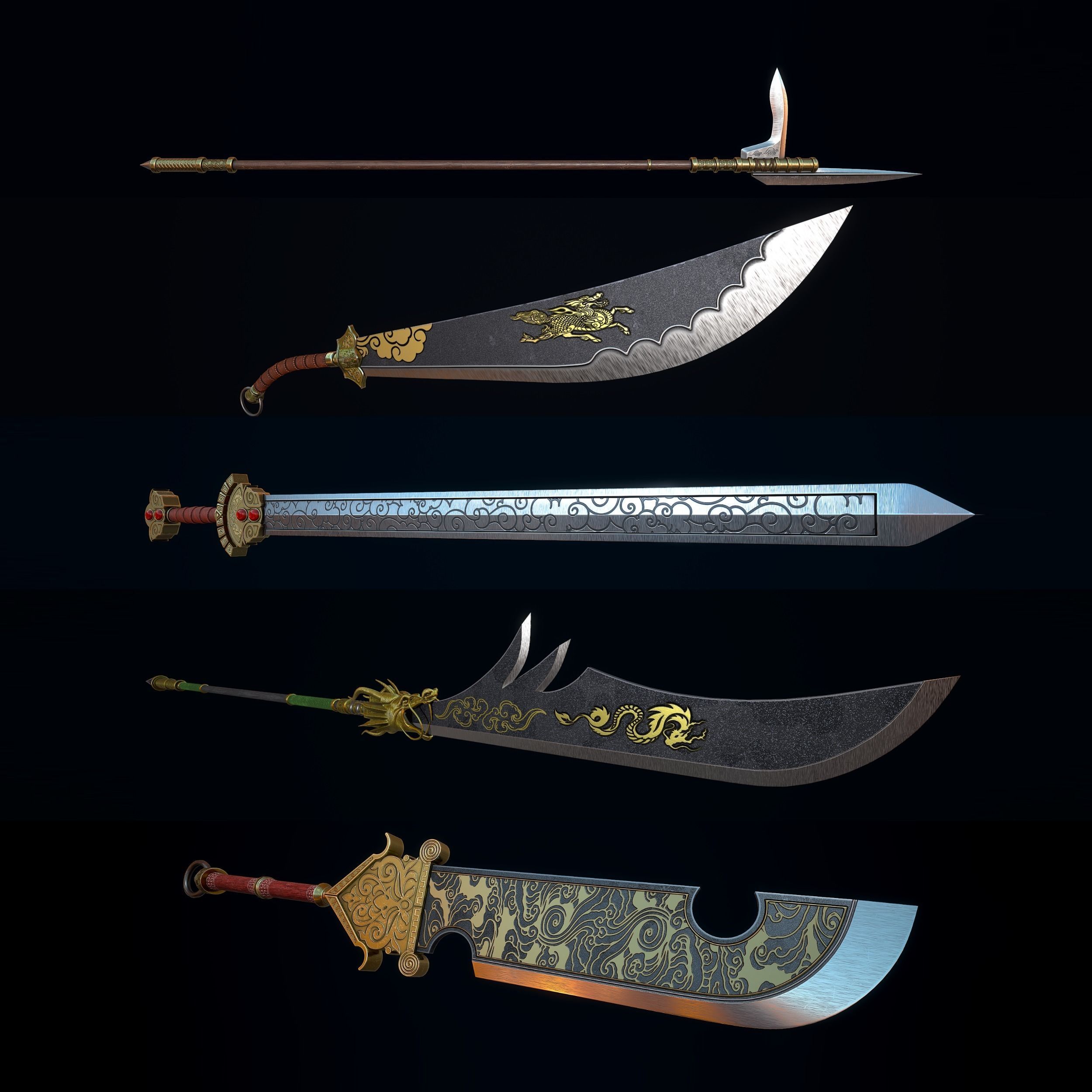 Second Collection of Ancient Chinese melee weapons VR / AR / low-poly ...