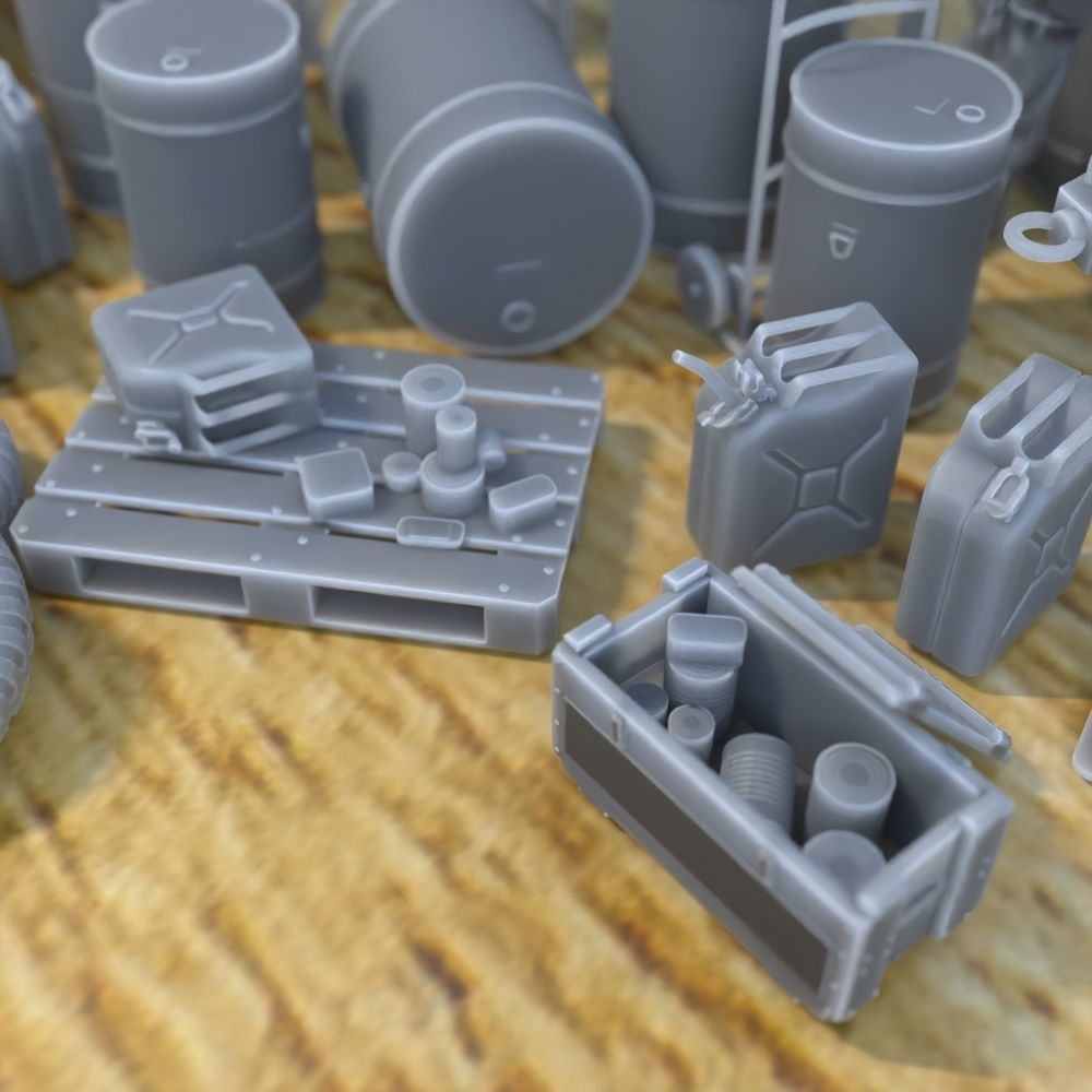 MILITARY FUEL PROPS FOR WAR TERRAIN 1-35 SUPPORTED STL 3D model 3D ...