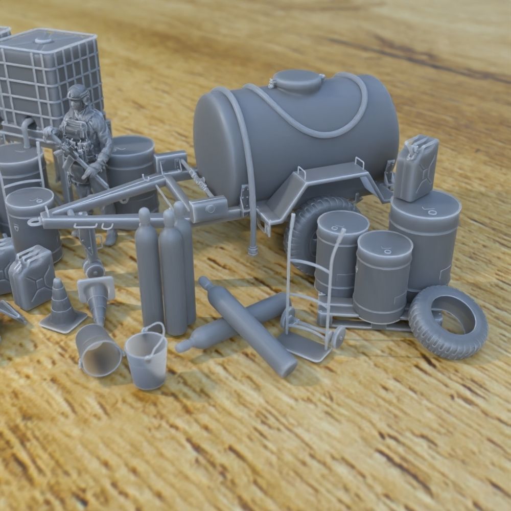 MILITARY FUEL PROPS FOR WAR TERRAIN 1-35 SUPPORTED STL 3D model 3D ...