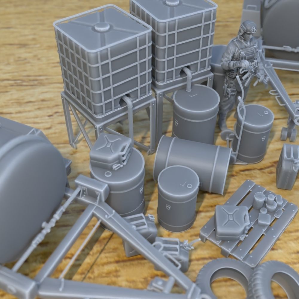 MILITARY FUEL PROPS FOR WAR TERRAIN 1-35 SUPPORTED STL 3D model 3D ...