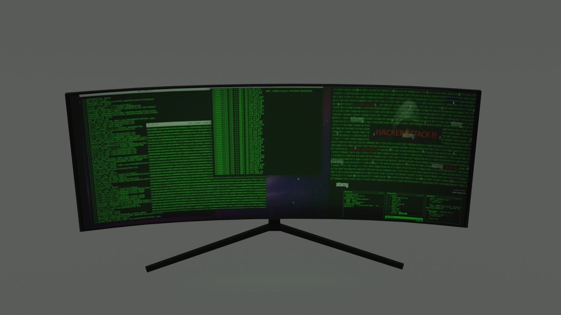 Hacking Computer - Curved Screen free VR / AR / low-poly 3D model ...