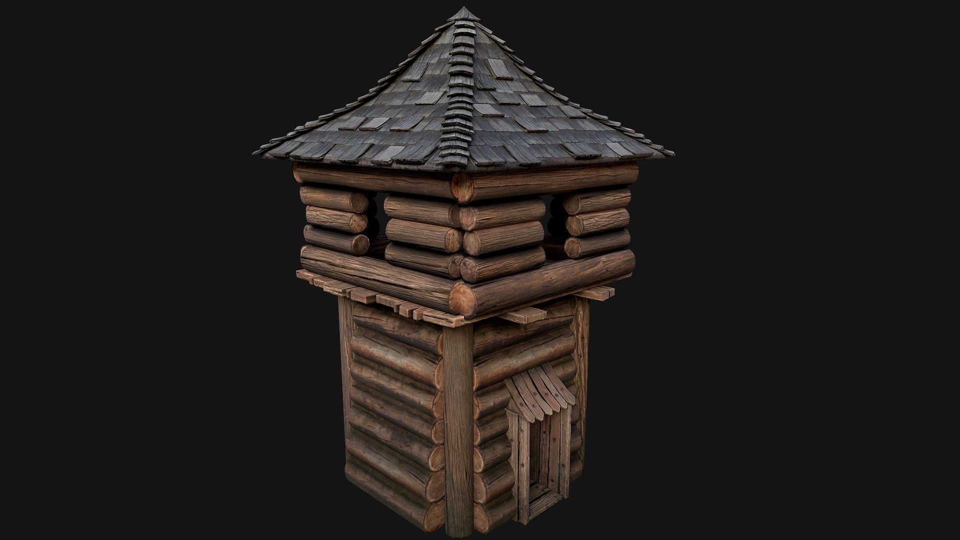 3D model Medieval Wooden Tower with Roof VR / AR / low-poly | CGTrader
