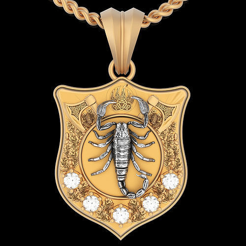 Scorpion shield pendant gold jewelry printable 3D model 3D model 3D ...