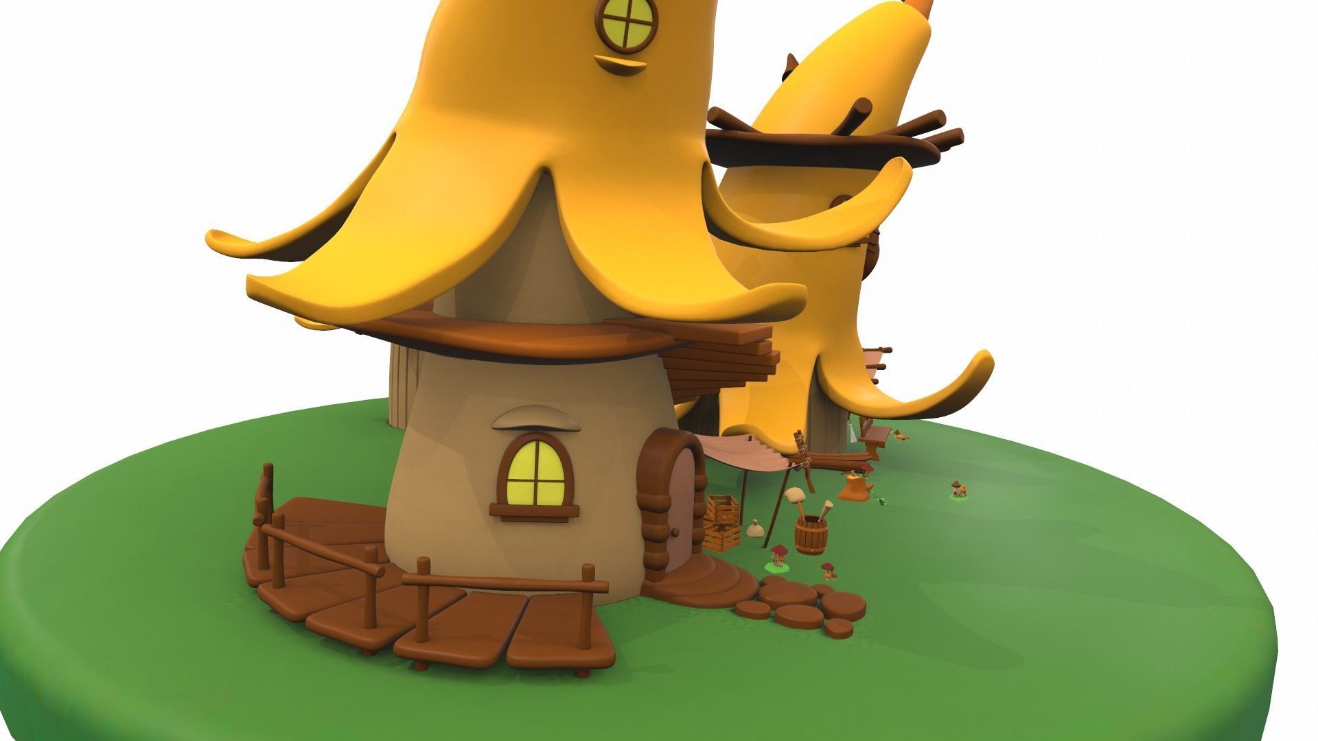 Cartoon banana house and props 2 3D model | CGTrader