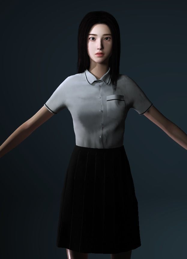 3D model Korean Style School Girl Low-poly 3D model VR / AR / low-poly ...