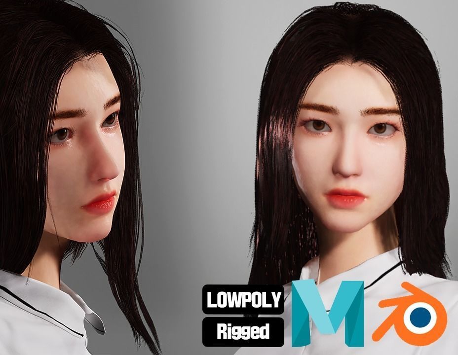 3D model Korean Style School Girl Low-poly 3D model VR / AR / low-poly ...