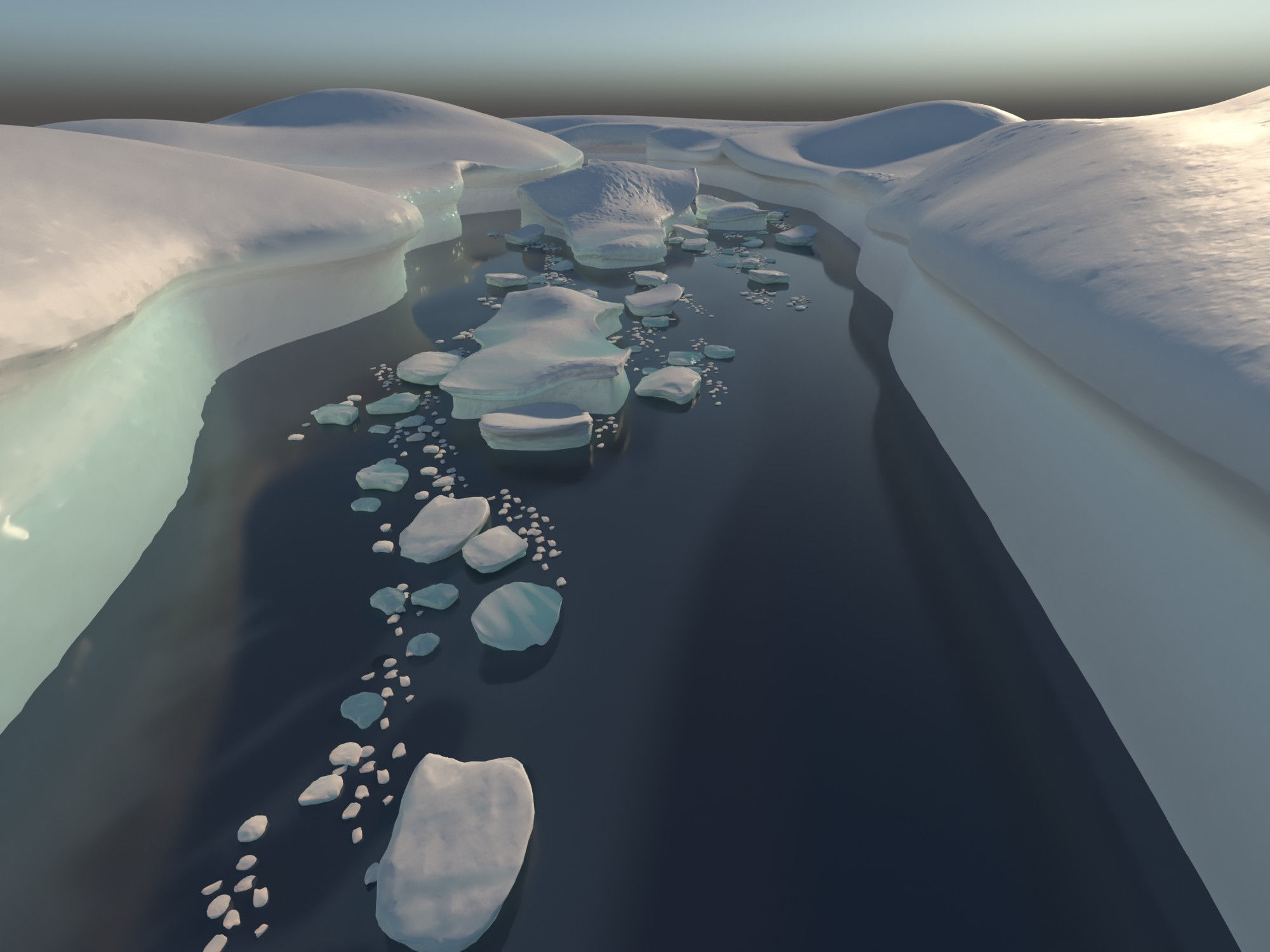 Icescape icebergs floating in water 3D model | CGTrader