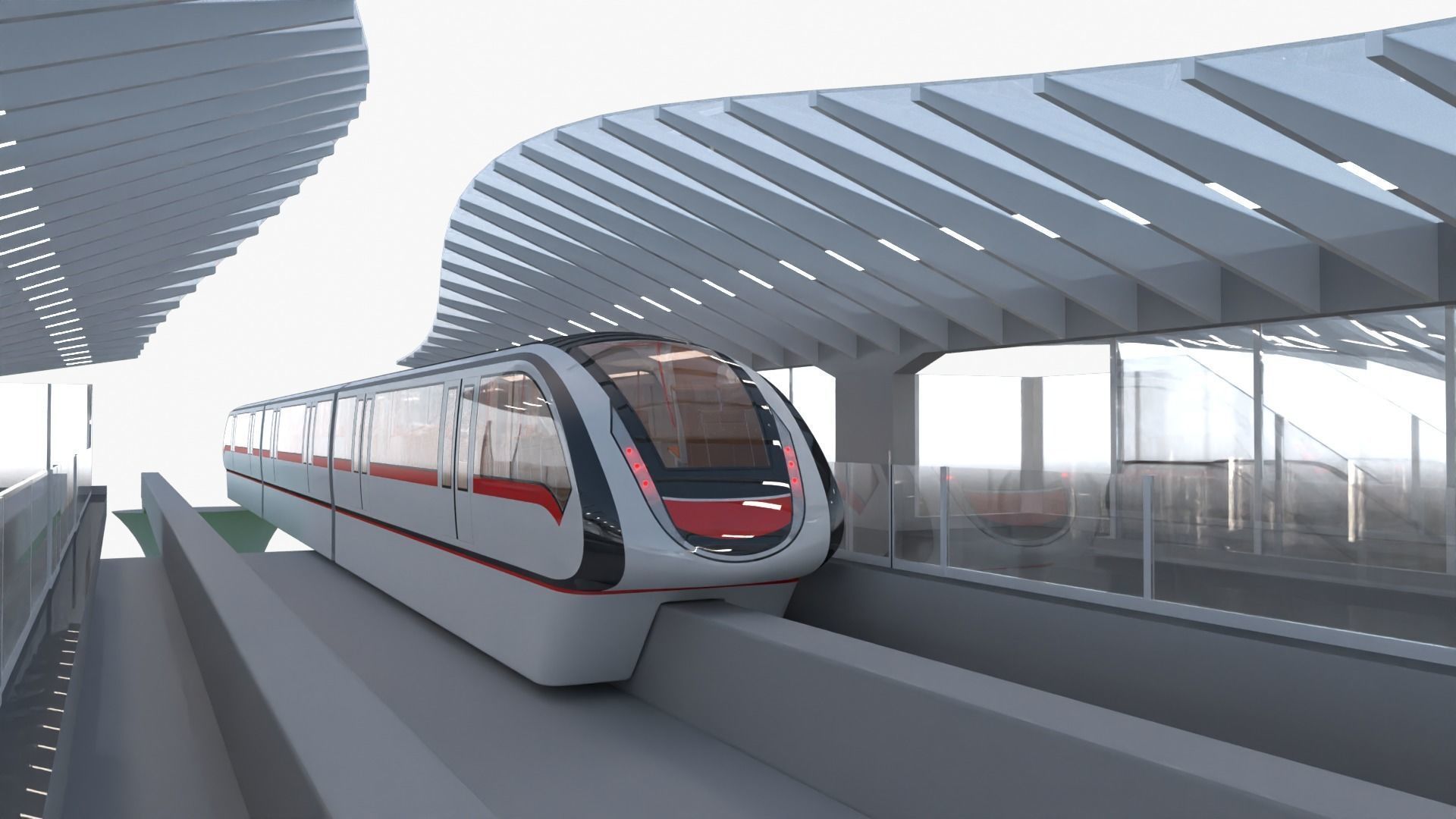 Monorail station with train 3D model | CGTrader