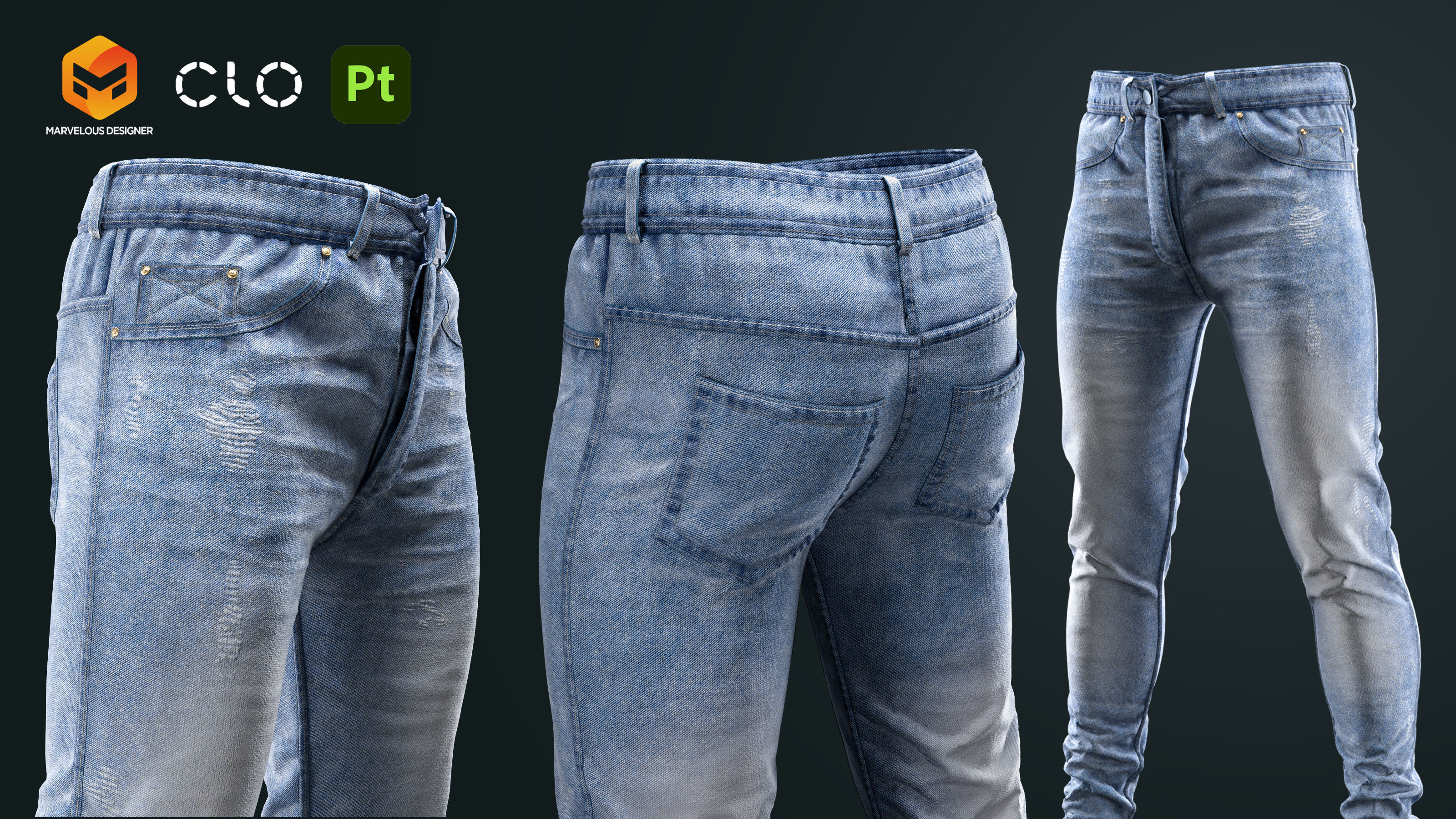 Tutorial Clo3d and MD Realistic jean modeling and texturing 3D model | CGTrader