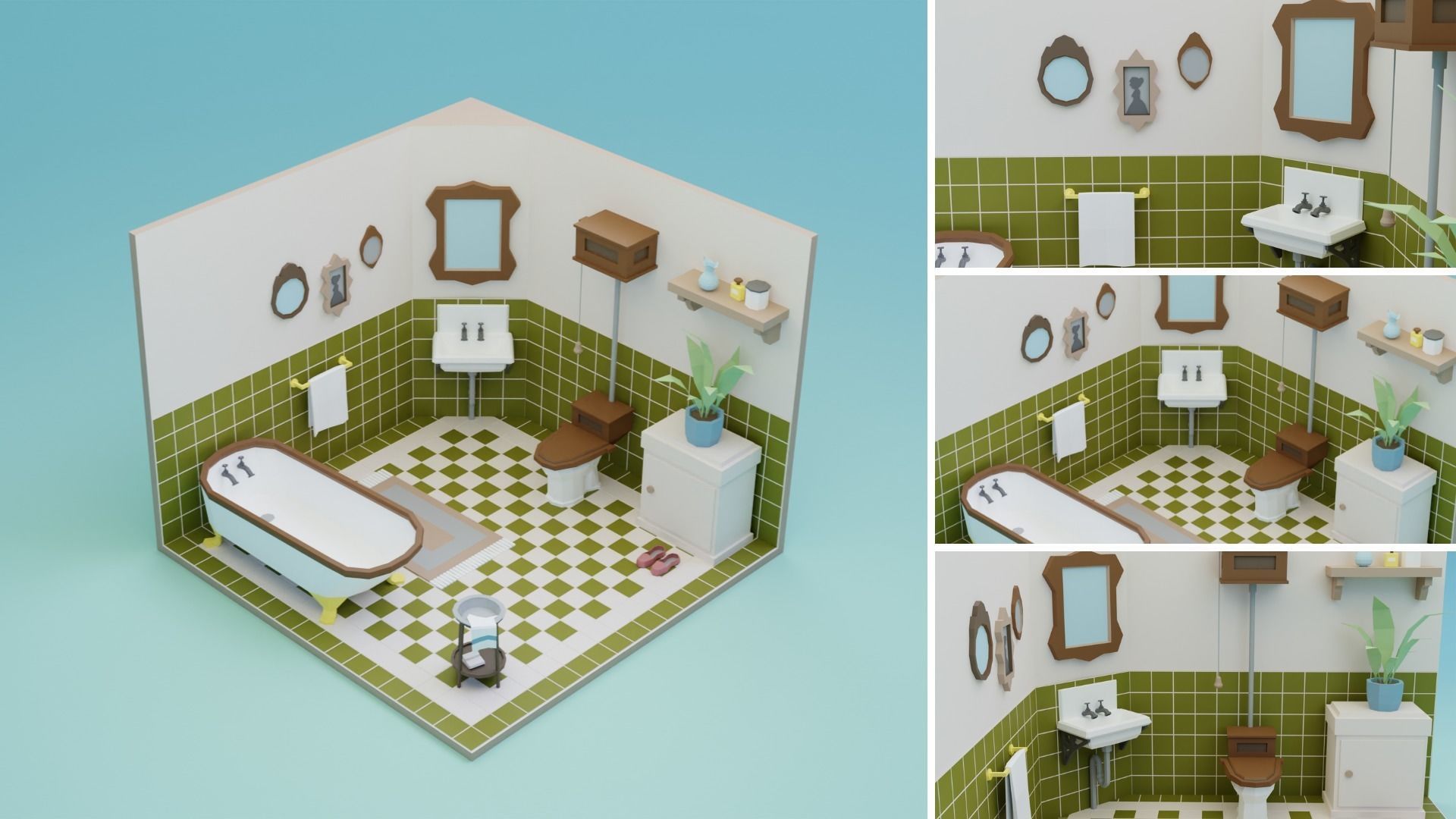 3D model Low Poly Retro Vintage Rooms Interiors VR / AR / low-poly ...