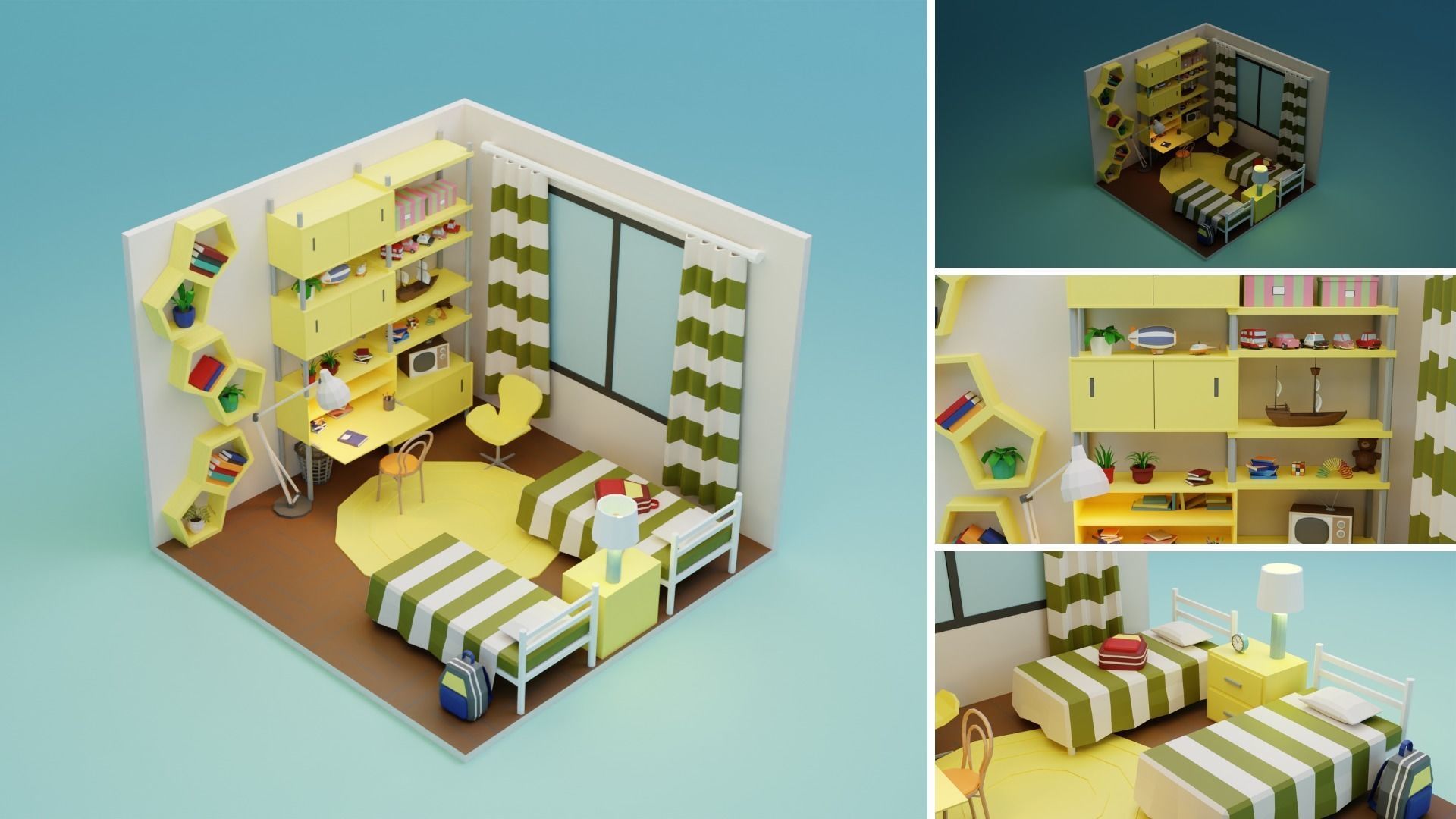 3D model Low Poly Retro Vintage Rooms Interiors VR / AR / low-poly ...