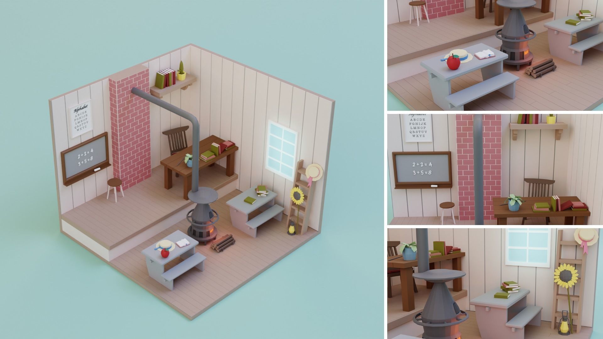 3D model Low Poly Retro Vintage Rooms Interiors VR / AR / low-poly ...