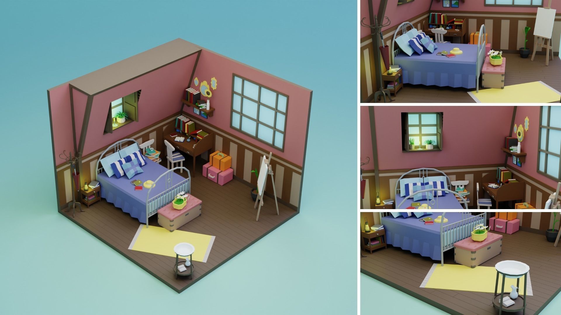 3D model Low Poly Retro Vintage Rooms Interiors VR / AR / low-poly ...