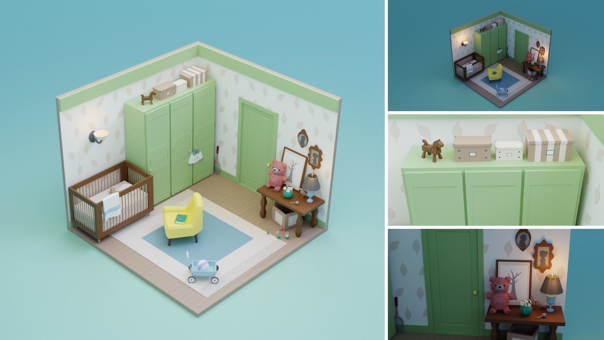 3D model Low Poly Retro Vintage Rooms Interiors VR / AR / low-poly ...