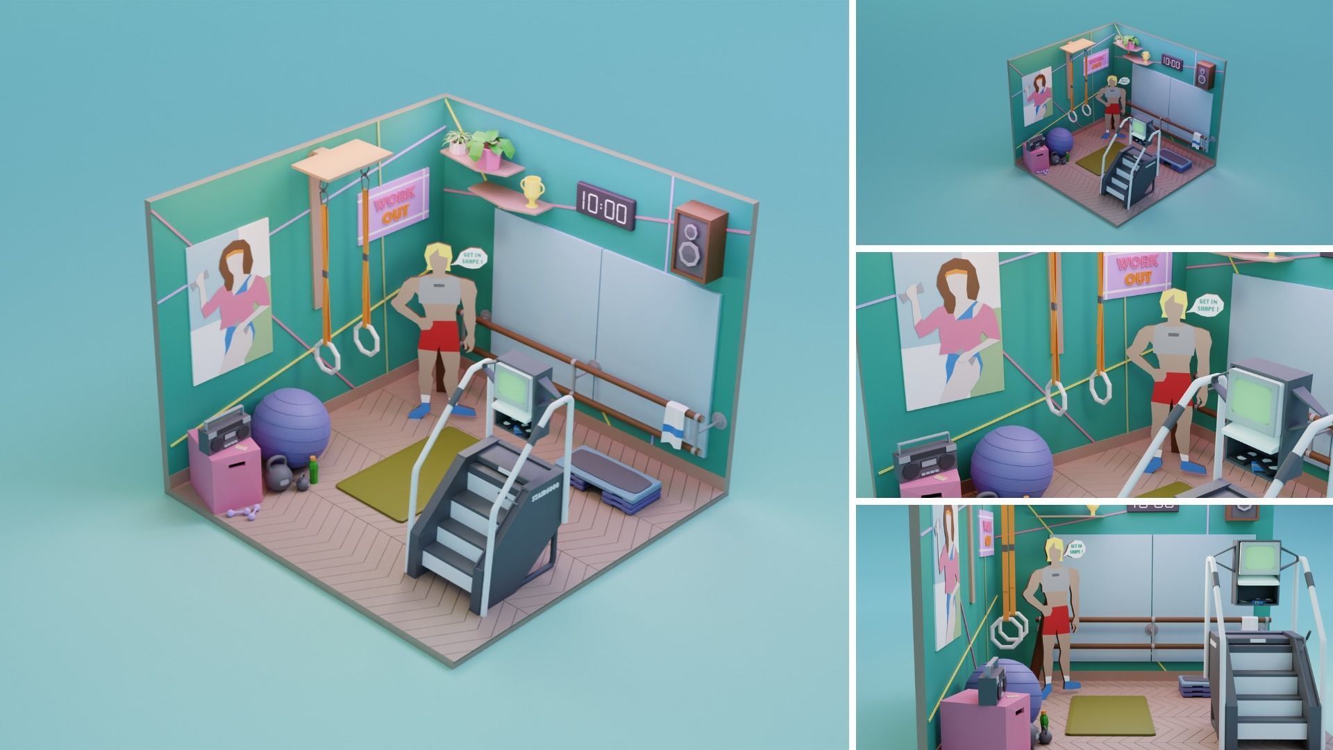 3D model Low Poly Retro Vintage Rooms Interiors VR / AR / low-poly ...