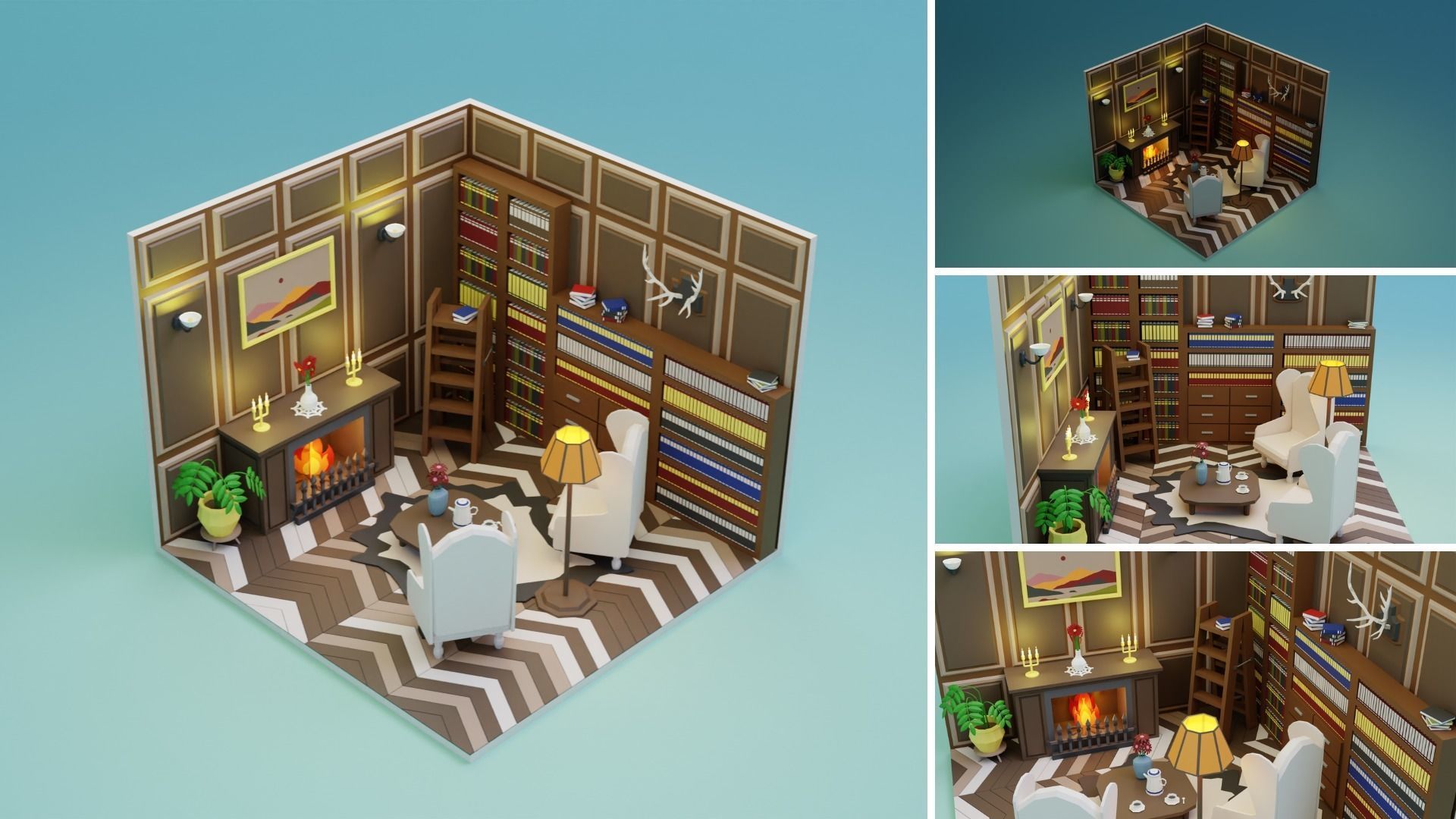 3D model Low Poly Retro Vintage Rooms Interiors VR / AR / low-poly ...