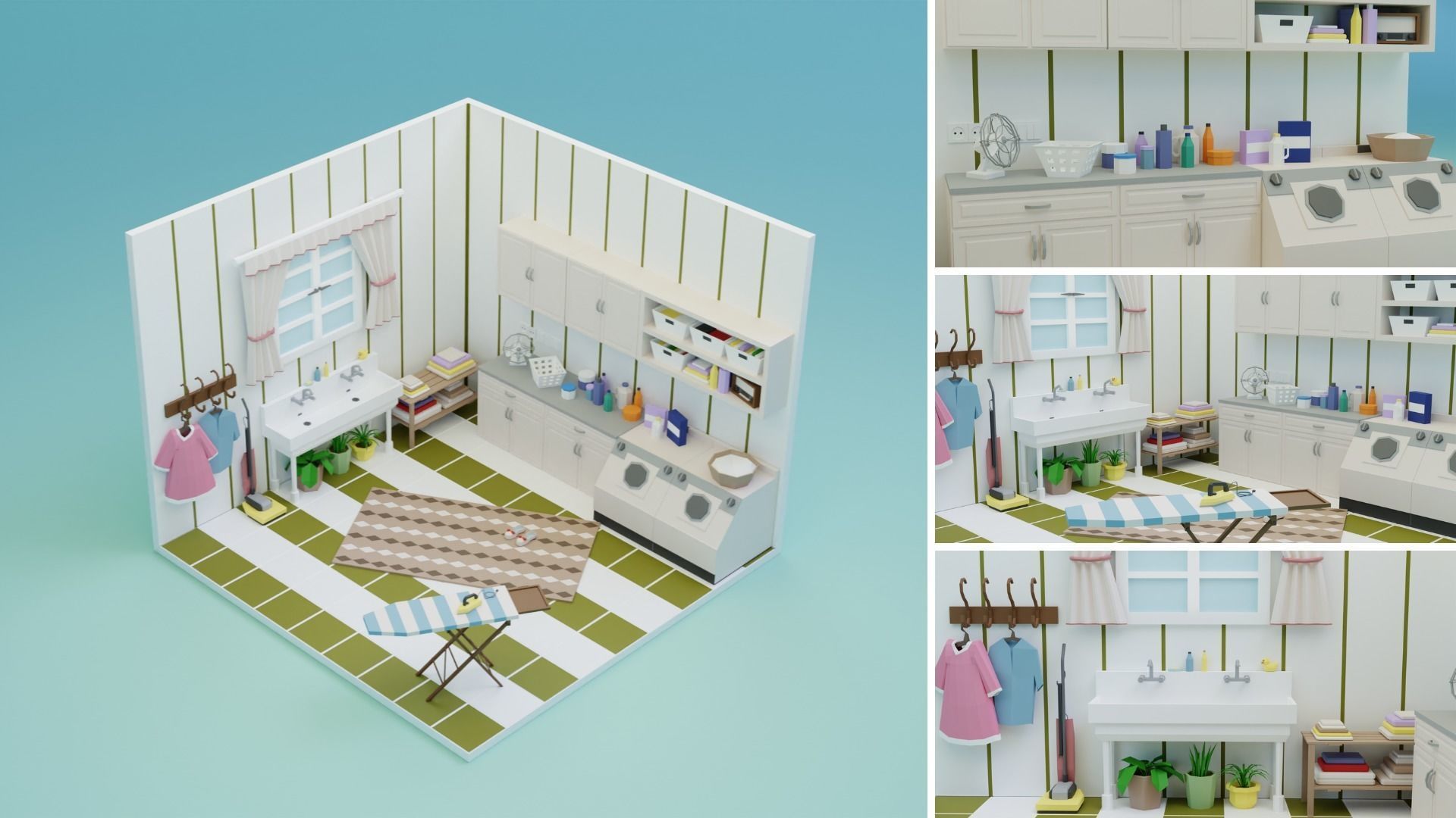 3D model Low Poly Retro Vintage Rooms Interiors VR / AR / low-poly ...