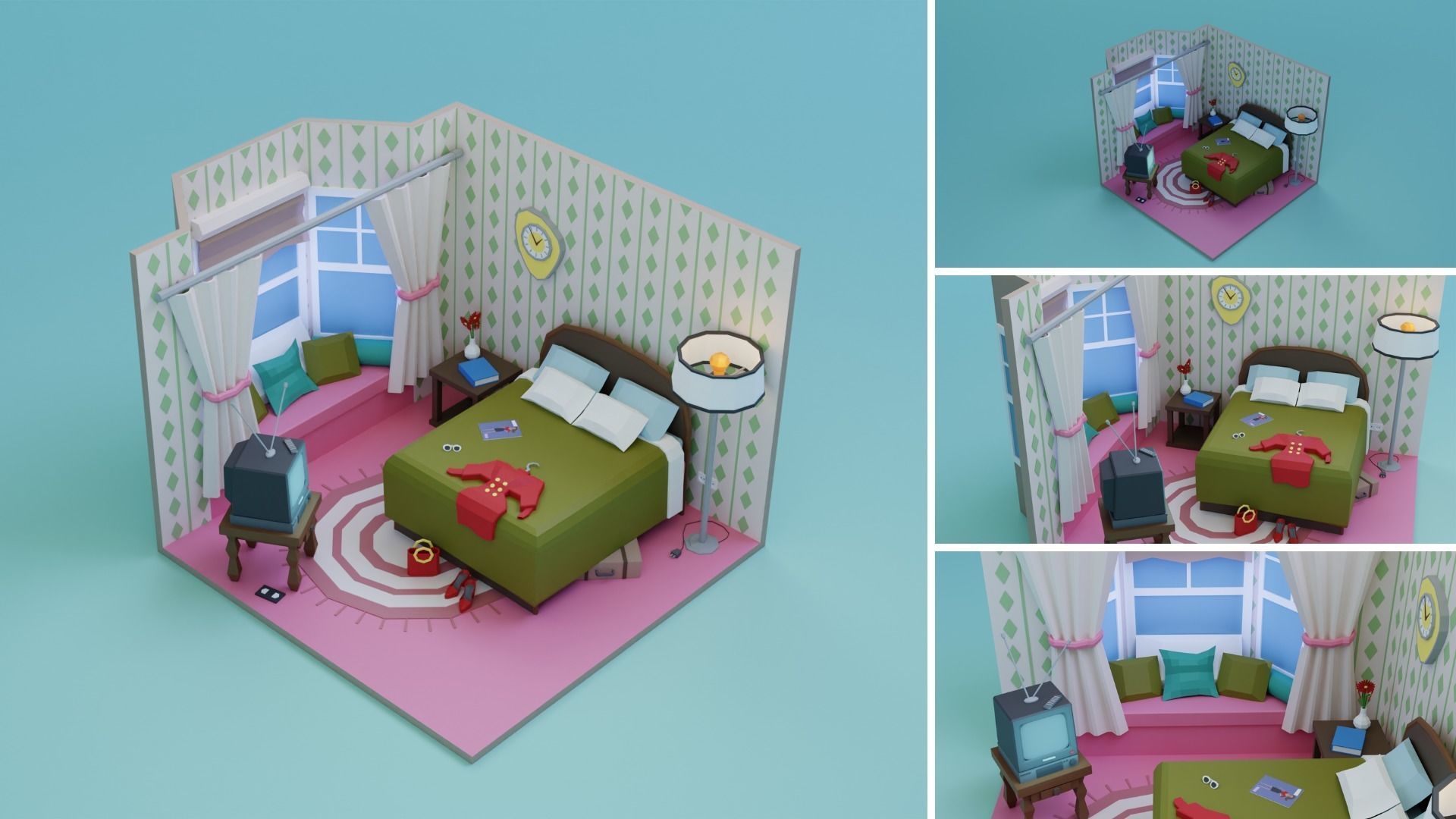 3D model Low Poly Retro Vintage Rooms Interiors VR / AR / low-poly ...