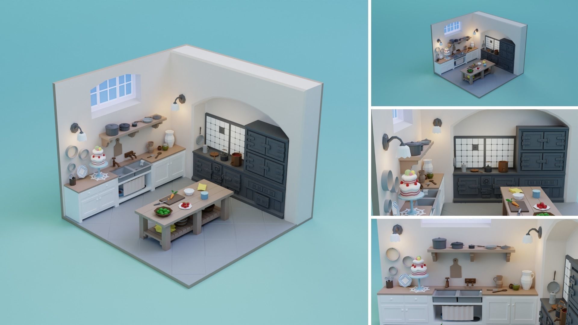 3D model Low Poly Retro Vintage Rooms Interiors VR / AR / low-poly ...