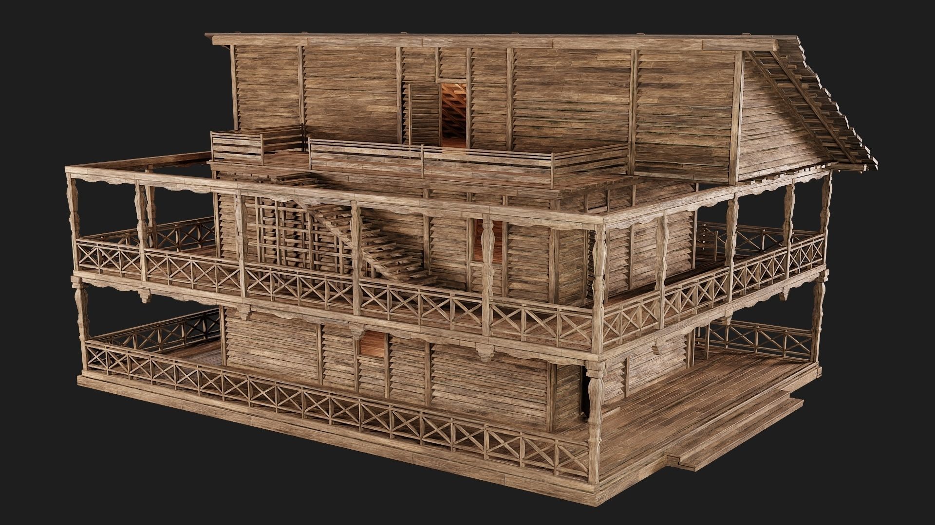 3D model Old Wooden House 4K Textures GameReady 144 VR / AR / low-poly ...