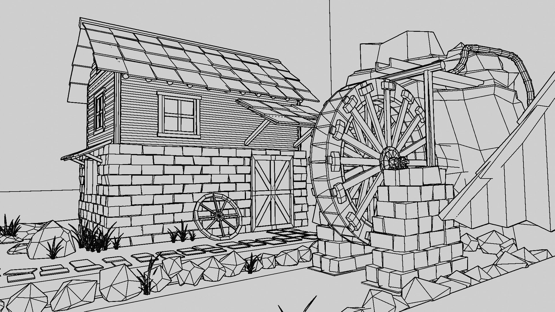 3D model Watermill House Low Poly - Wood Farm mill VR / AR / low-poly ...