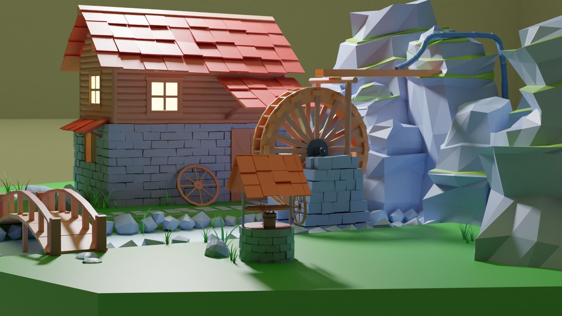 3D model Watermill House Low Poly - Wood Farm mill VR / AR / low-poly ...