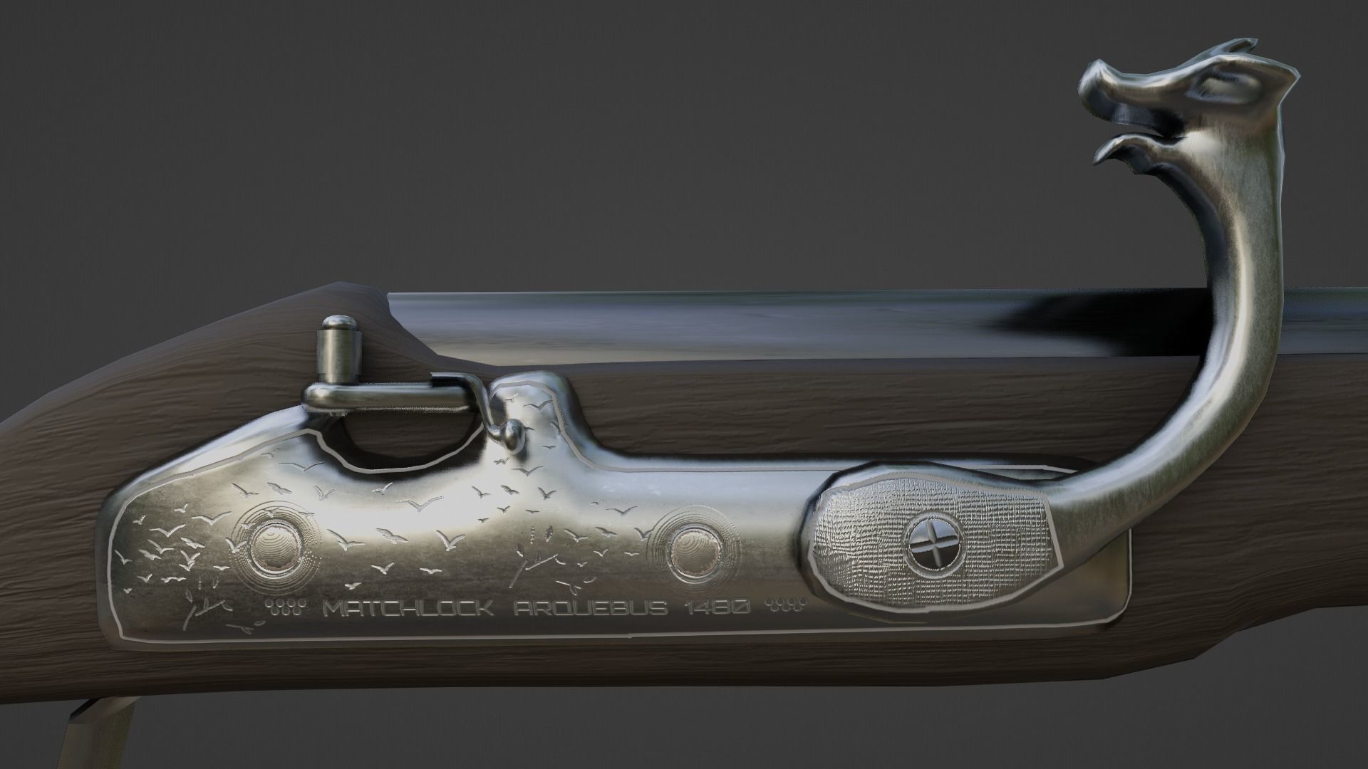 3D model 1480 Matchlock Arquebus Long Rifle VR / AR / low-poly | CGTrader
