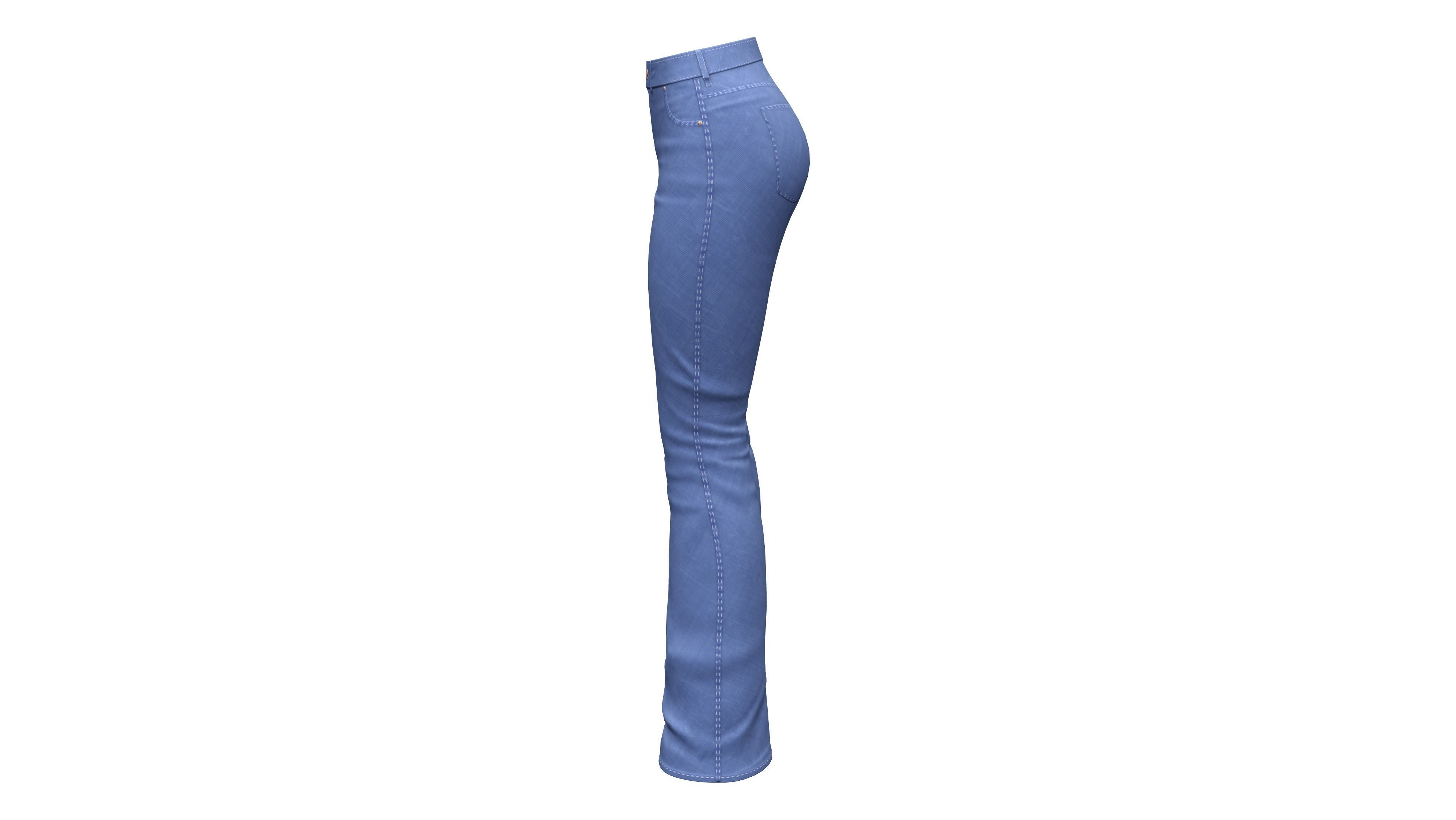 3D model Ladies Wide Legs Trousers Jeans Pants VR / AR / low-poly ...