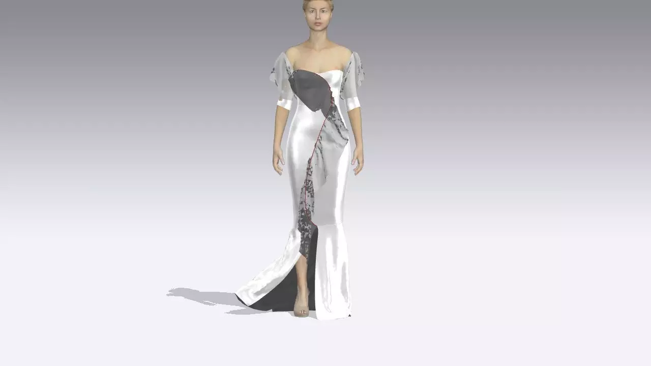 DRESS ASYMETRIC S CURVE WATERMELON SLEVEE 3D model | CGTrader