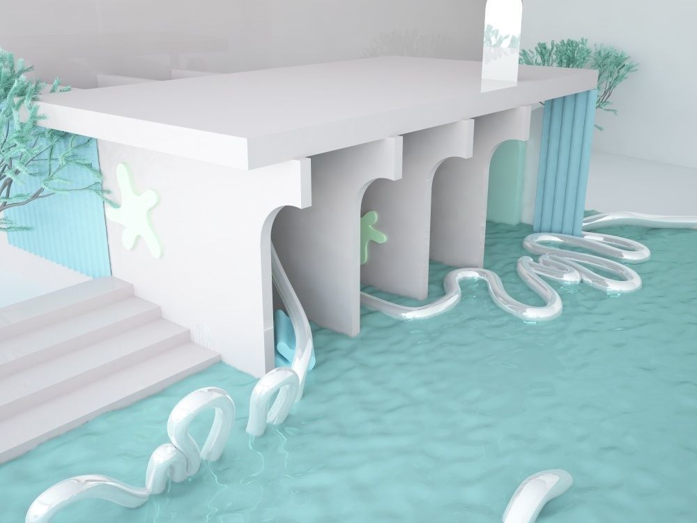 Abstract building with pool 3D model | CGTrader