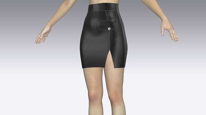 SKIRT BLACK LEATHER SHINE POCKET SLIT 3D model | CGTrader