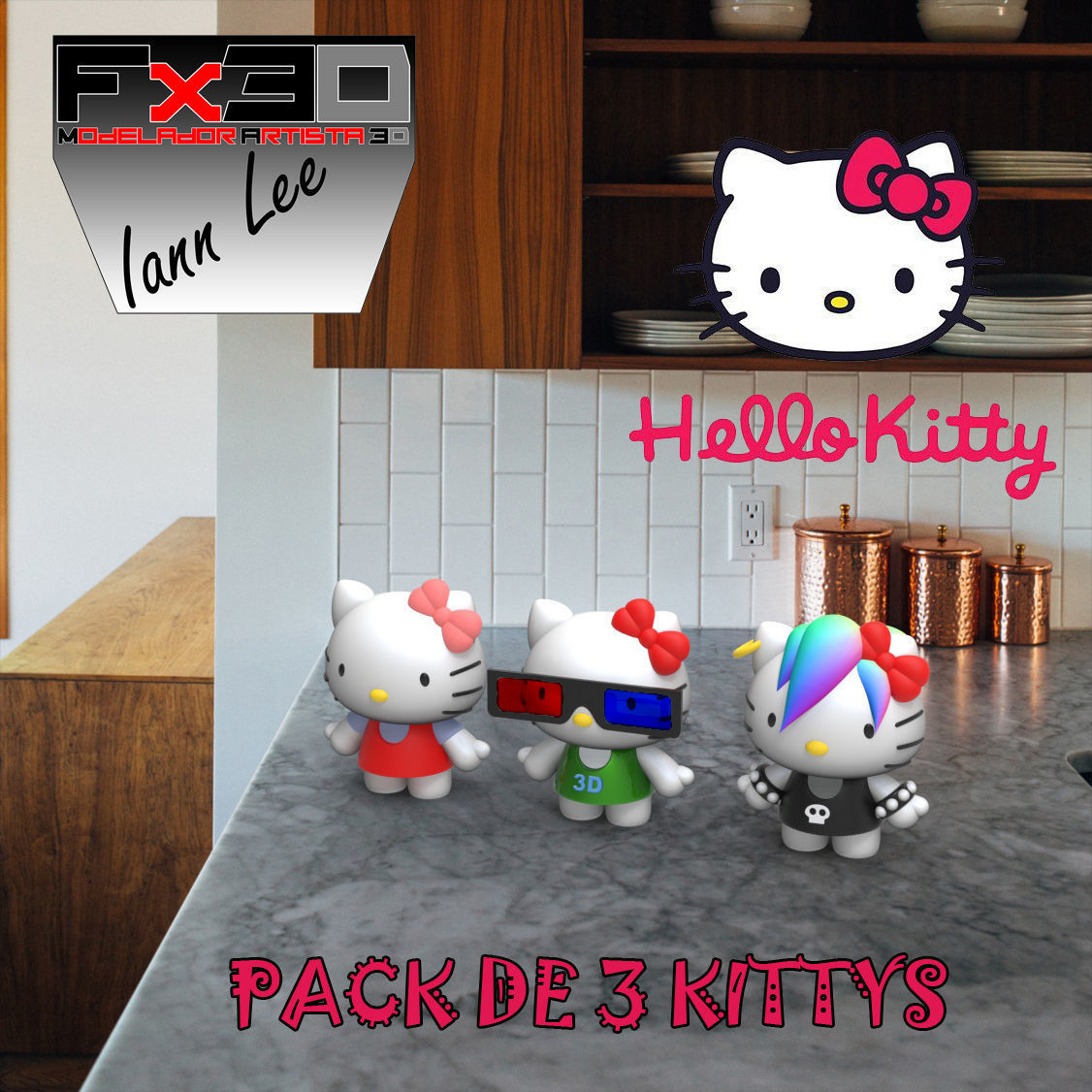 Hello Kitty x 3 Clasica 3D y Moderna STL 3D model 3D printable | CGTrader