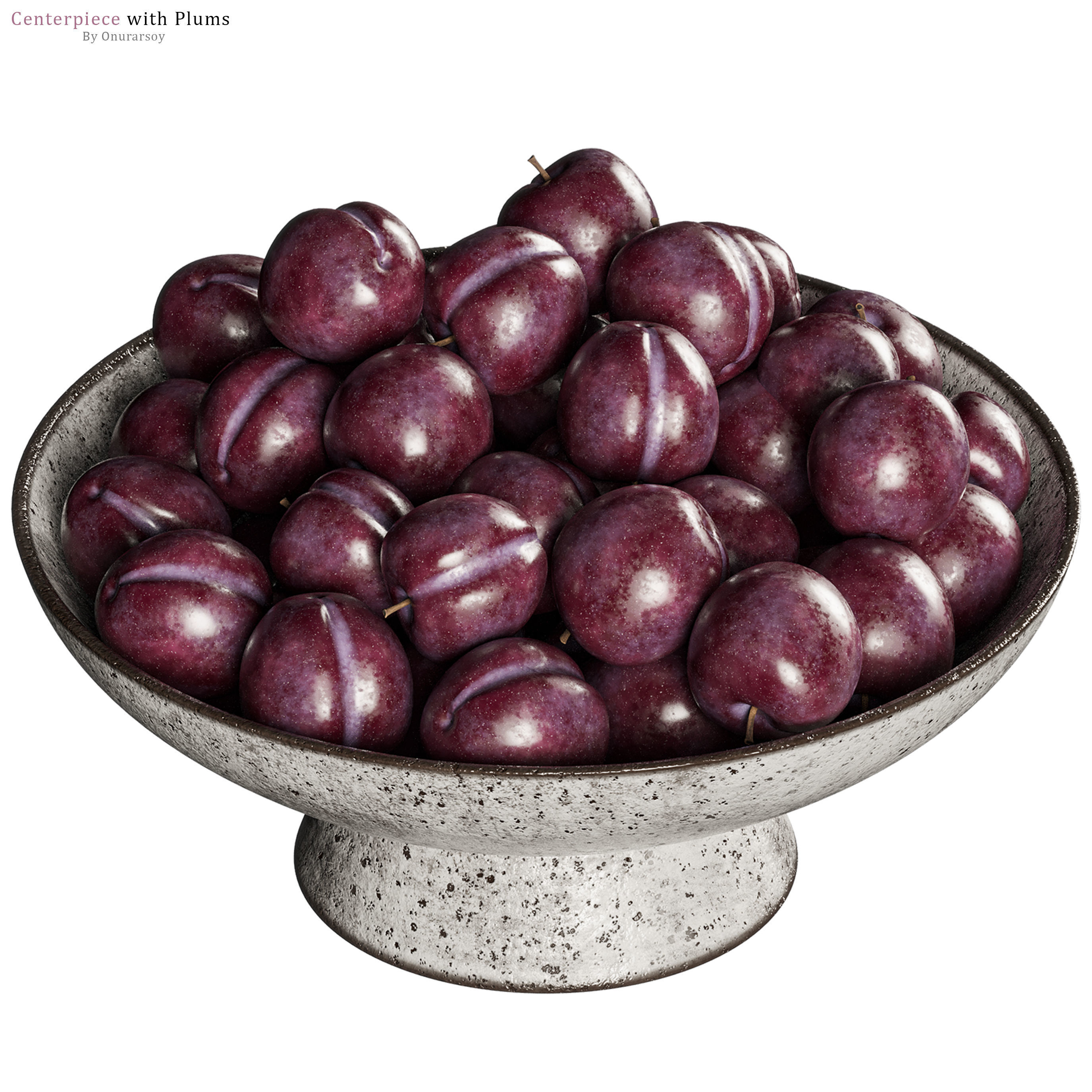 Shinola Centerpiece Bowl with Purple Plums 3D model | CGTrader