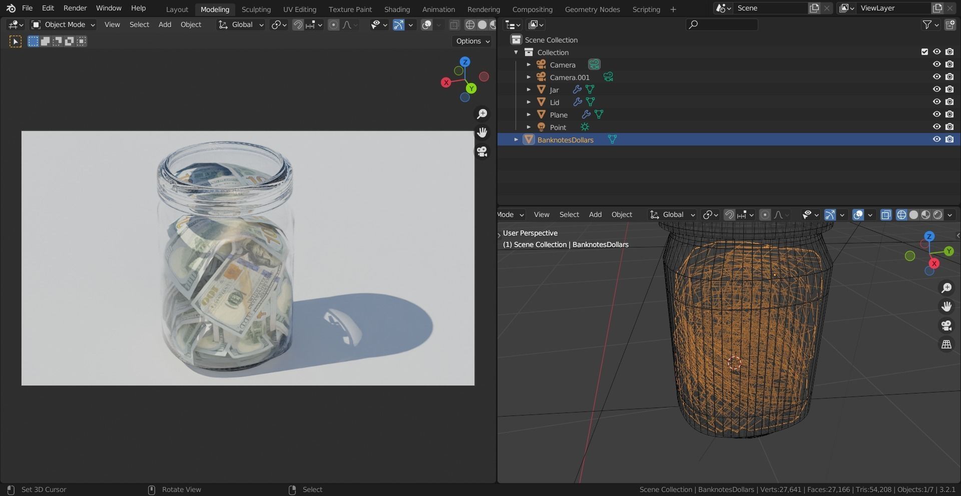 3D model Glass jar full of money piggy bank dollars pack VR / AR / low ...