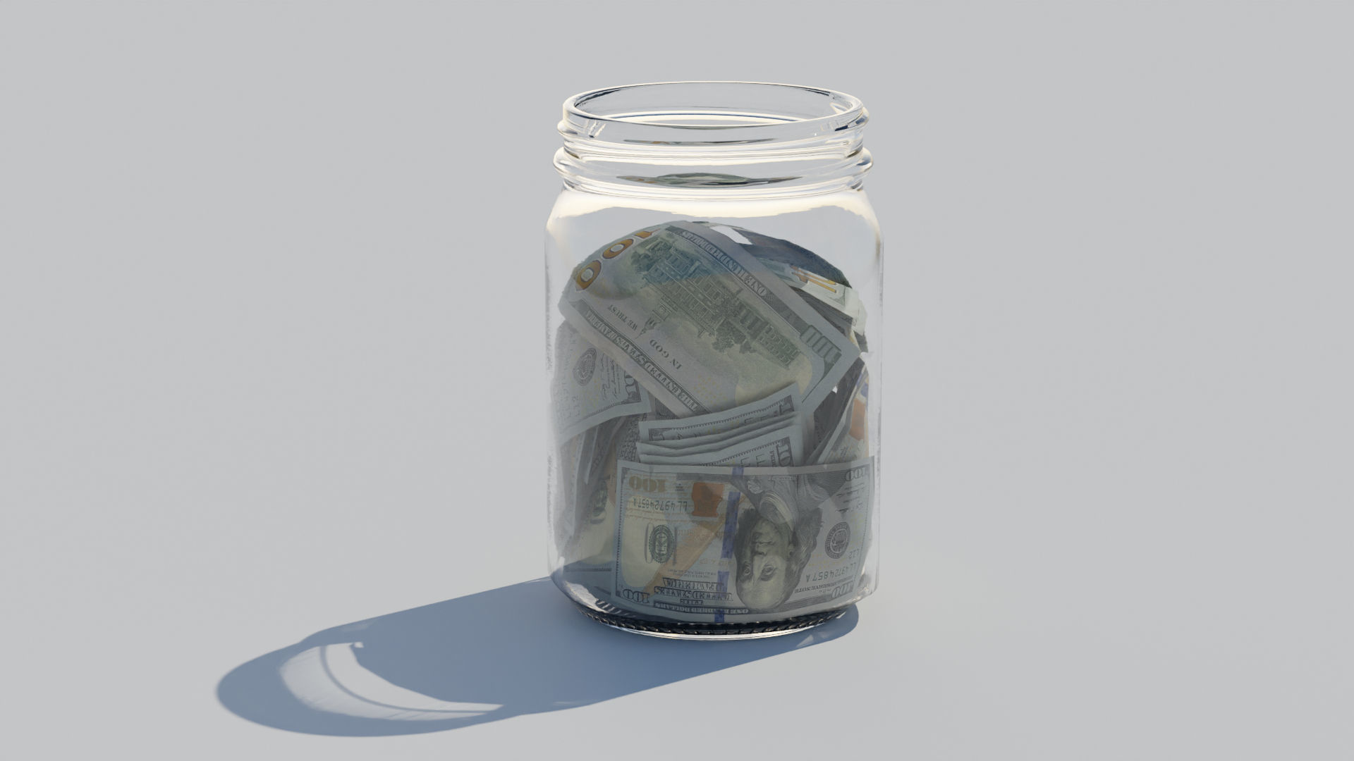 3D model Glass jar full of money piggy bank dollars pack VR / AR / low ...