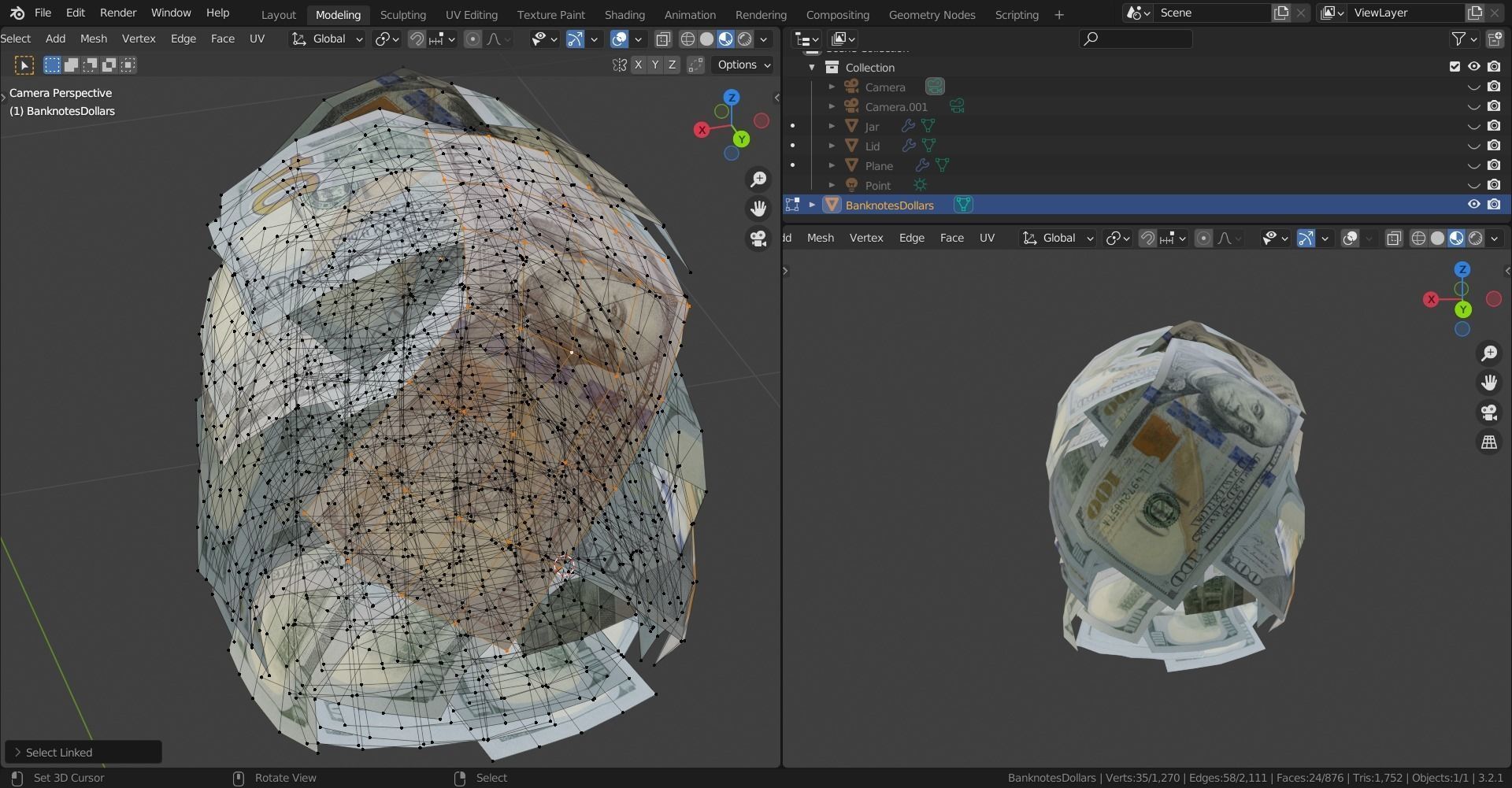 3D model Glass jar full of money piggy bank dollars pack VR / AR / low ...