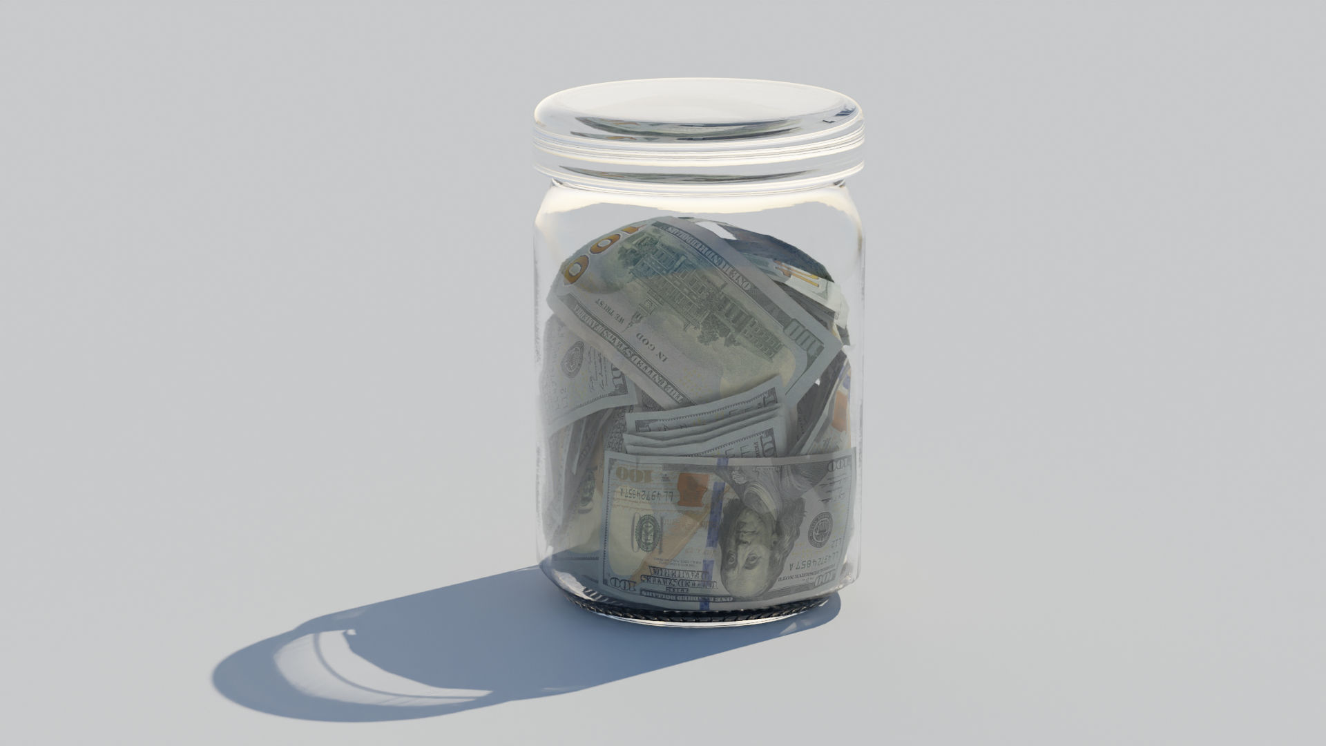 3D model Glass jar full of money piggy bank dollars pack VR / AR / low ...