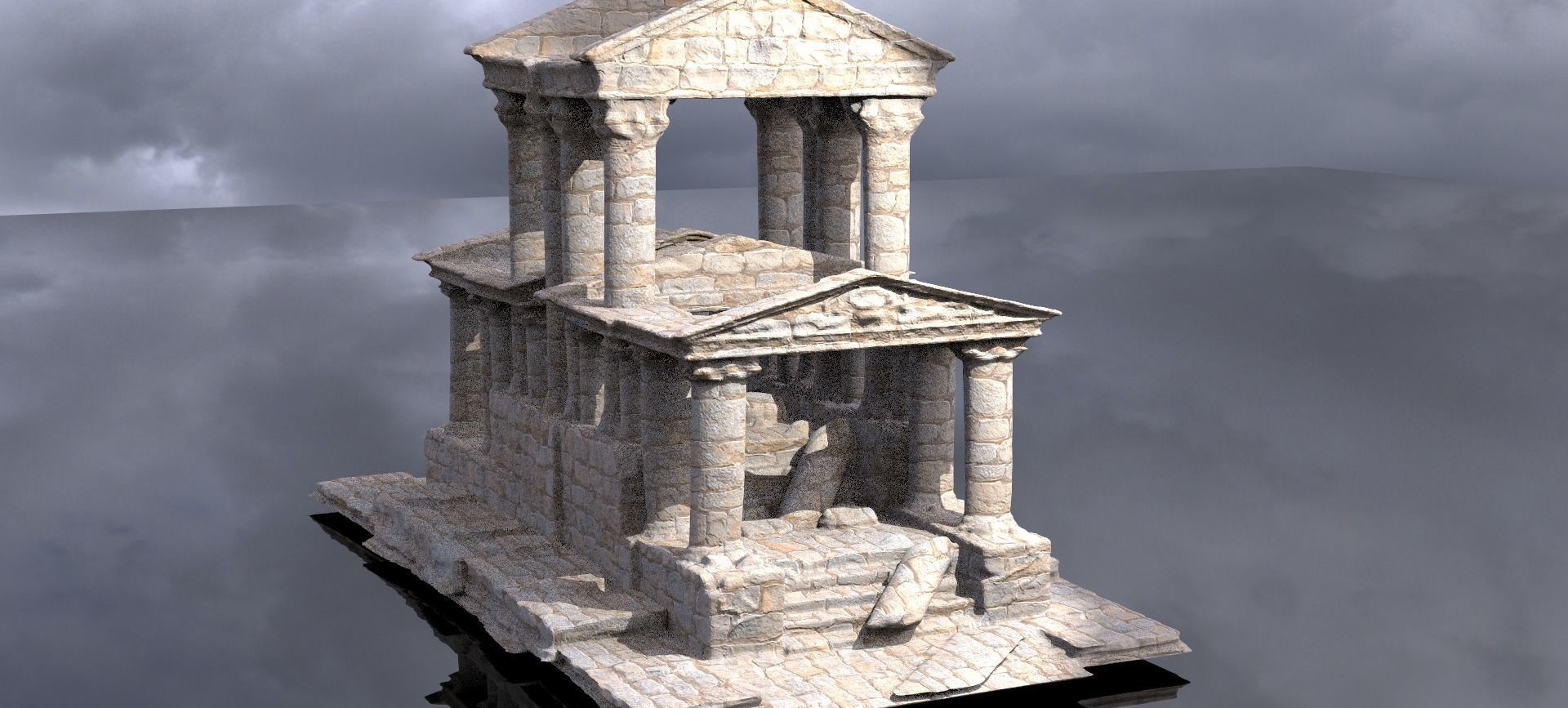Stylised ancient stone low res Greek ruin Tall 2 3D model | CGTrader