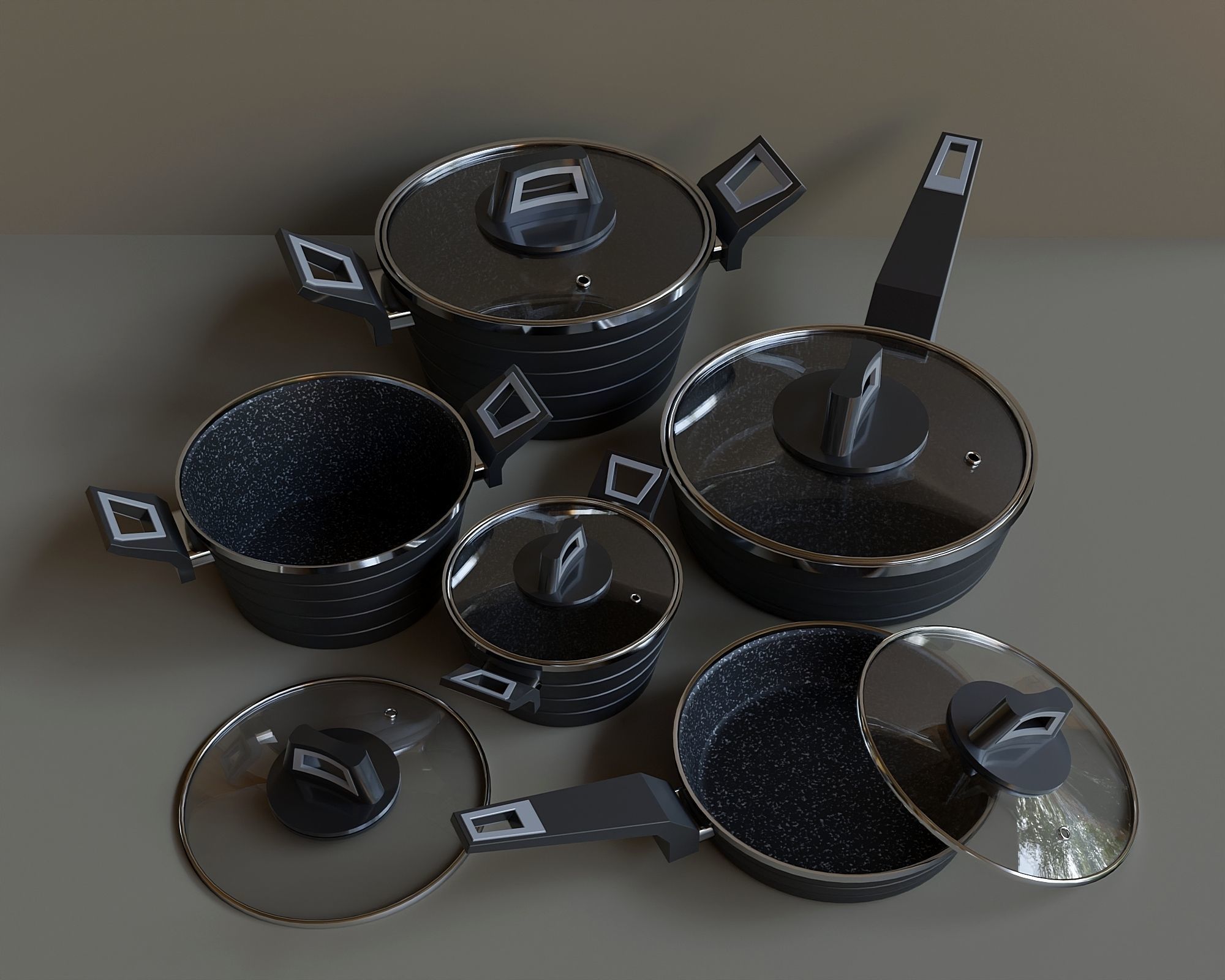 Kitchen set of pots and pans 3D model | CGTrader