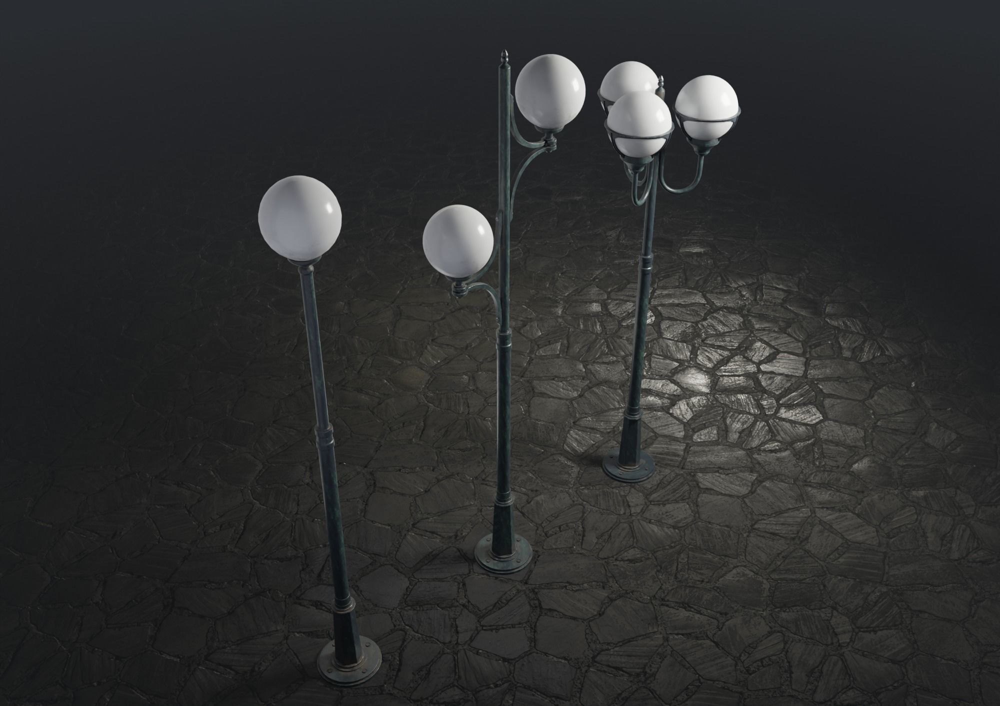 Set of Spherical Street Lamps 3D model | CGTrader