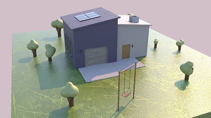 3D model low poly house on field VR / AR / low-poly | CGTrader