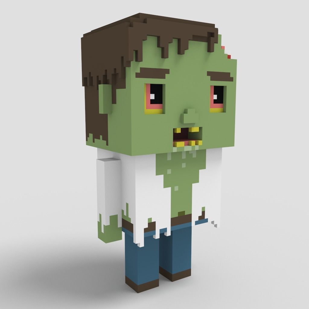 Rigged Voxel Cube Zombie 3D model animated rigged | CGTrader