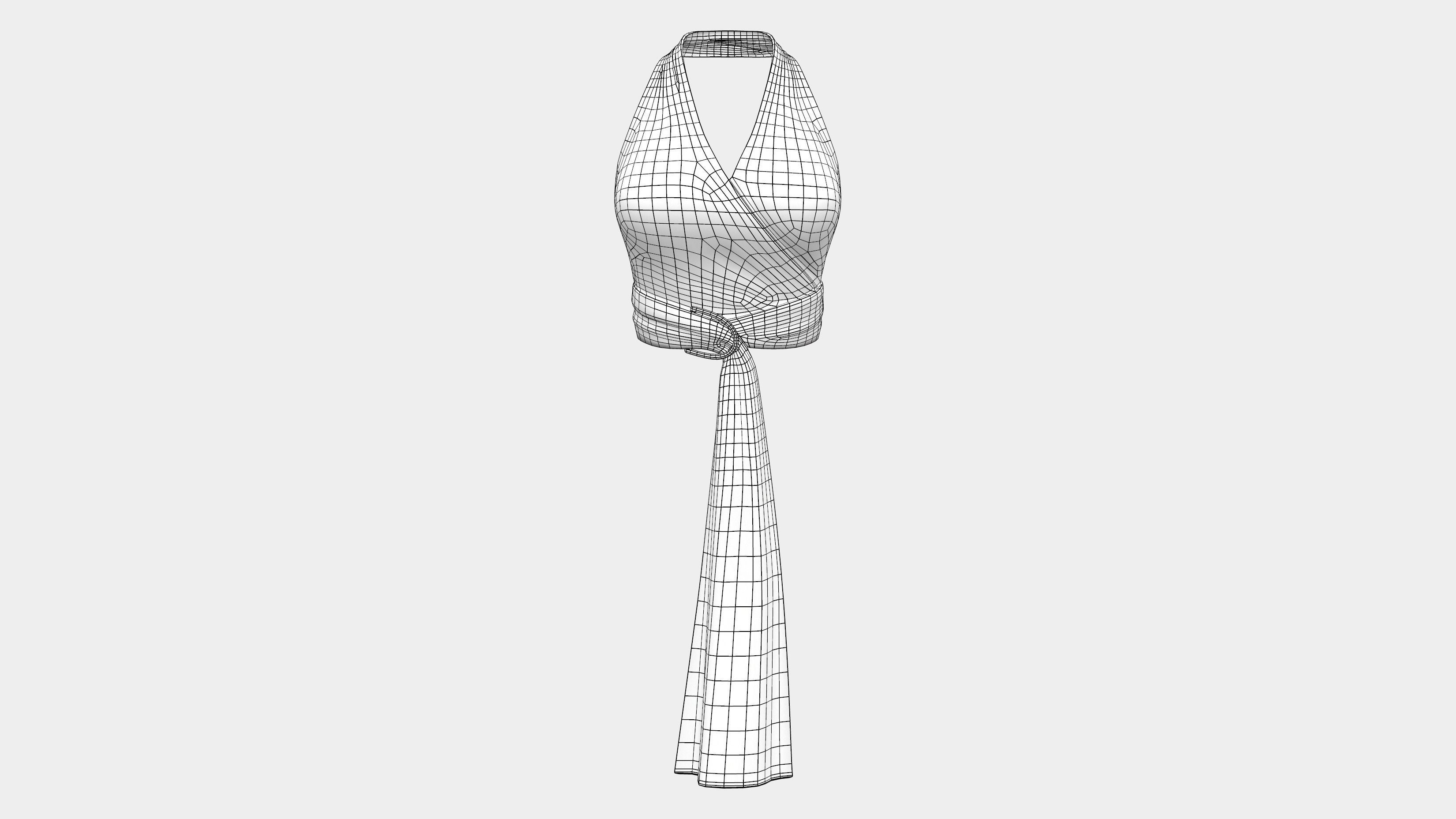 3D model White Lines Halter Neck Wrap Top With Waist Belt VR / AR / low ...